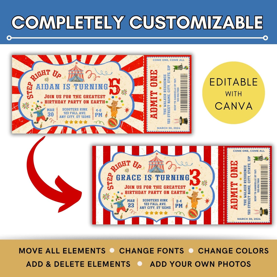 Circus Ticket Birthday Invitation, Circus Birthday Invitation Card ...