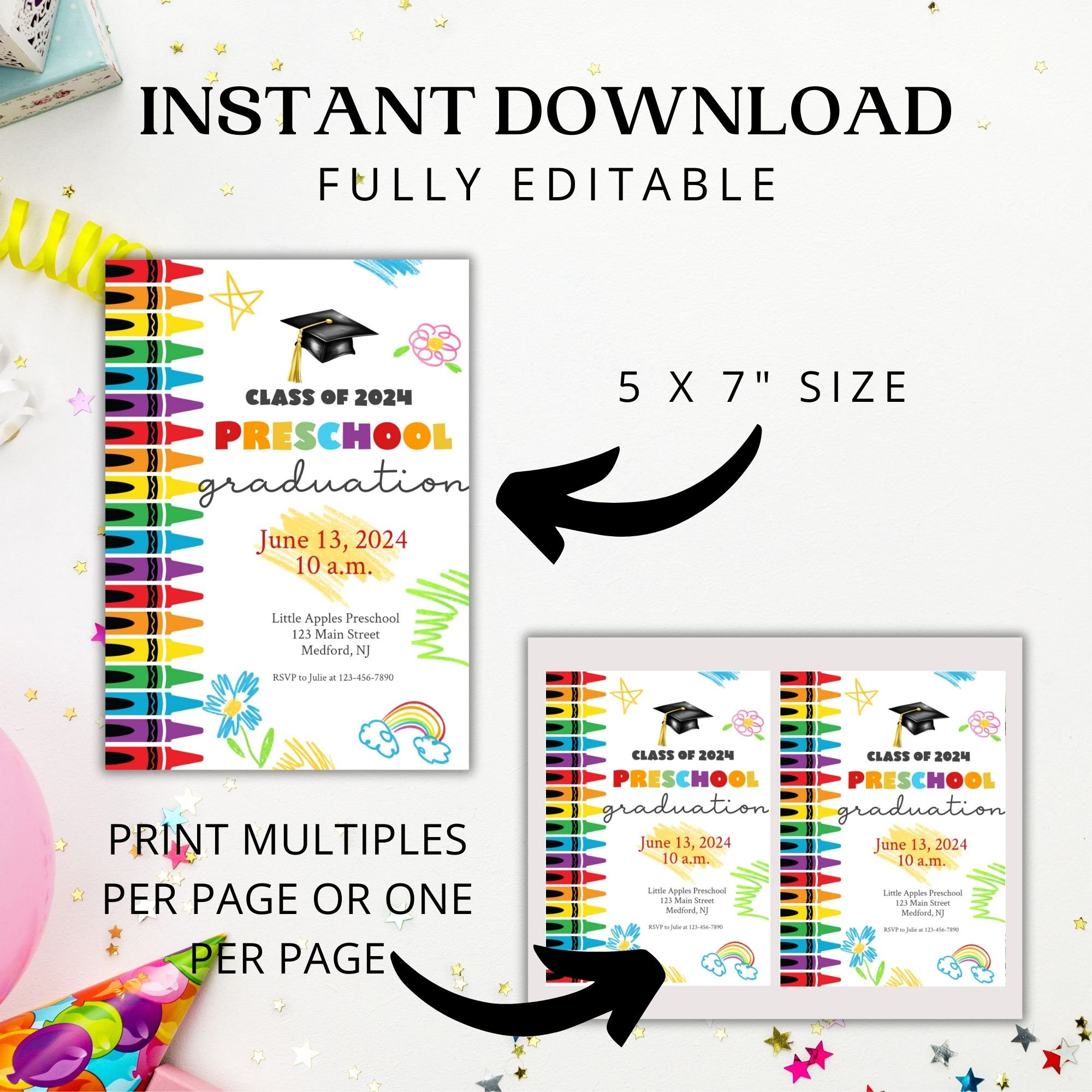 Preschool Graduation Invitation 2024, Pre-k Graduation Invitation ...