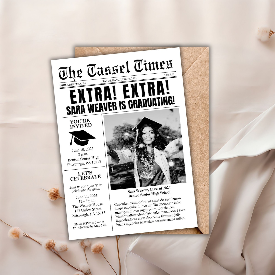 Newspaper Graduation Announcement Template, Graduation Invitation ...