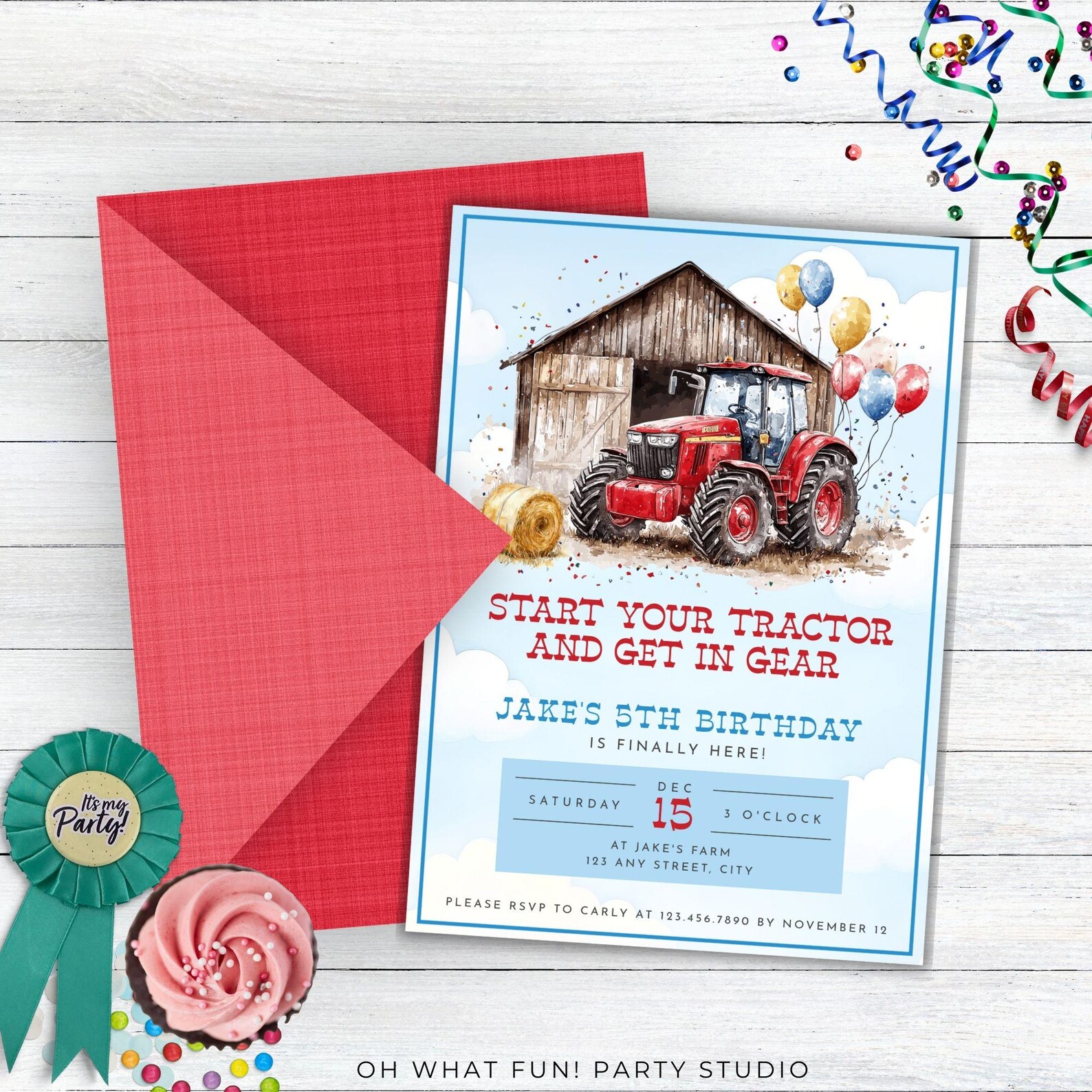 Start Your Tractor Invite, 5th Birthday Invitation Tractors, Tractor ...
