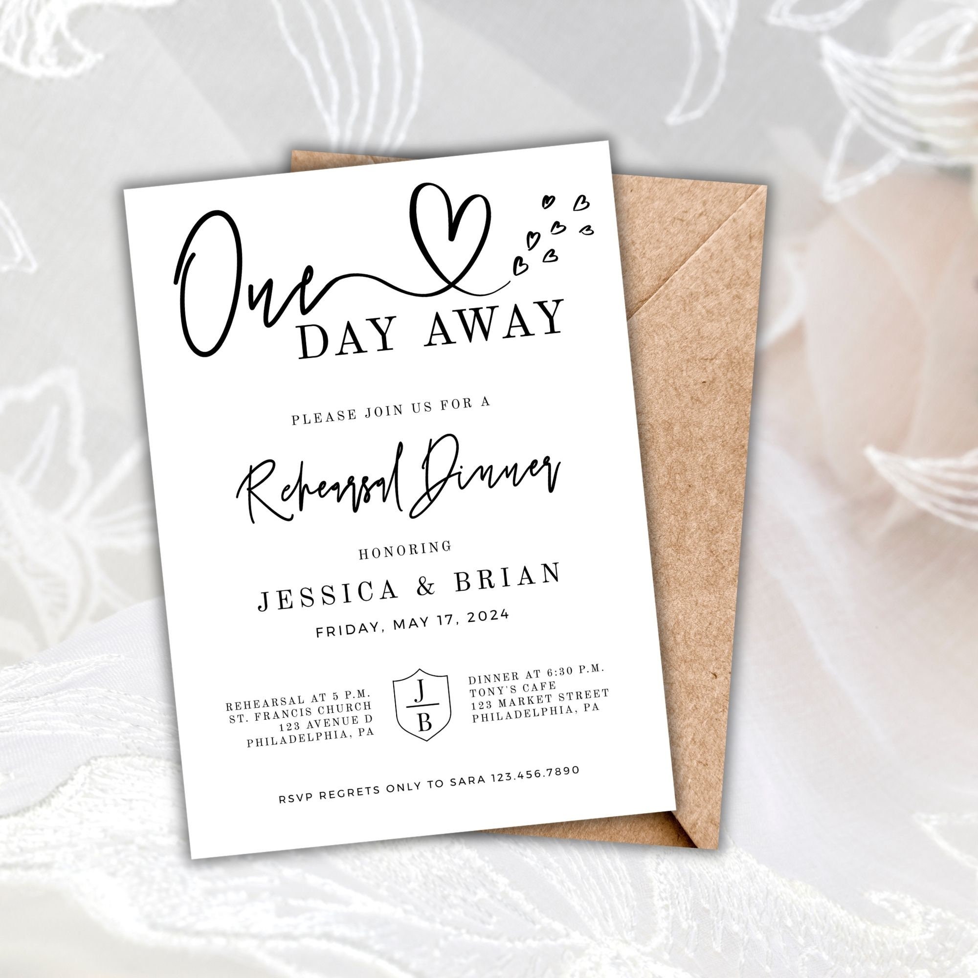 One Day Away Invitations, Unique Rehearsal Dinner Invitations, Minimal ...