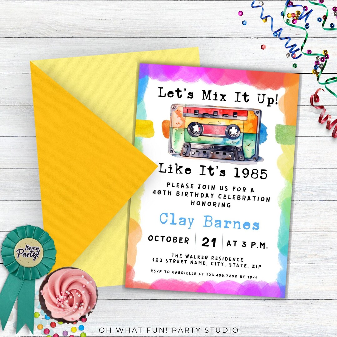 80s Theme 40th Birthday Invitation, 1985 40th Birthday Invitation, 80s ...