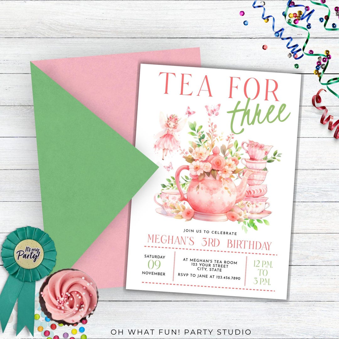 Tea for Three Invitations, Tea for Three Birthday Party Invitation, Tea ...