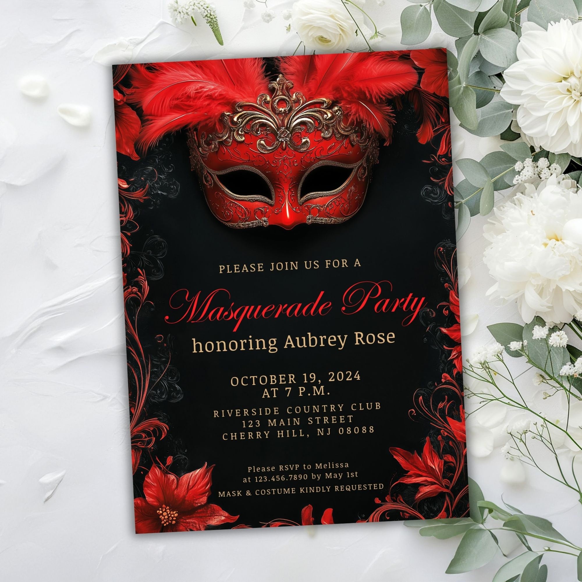 Red and Black Masquerade Invitations, Masquerade Ball Invitation ...
