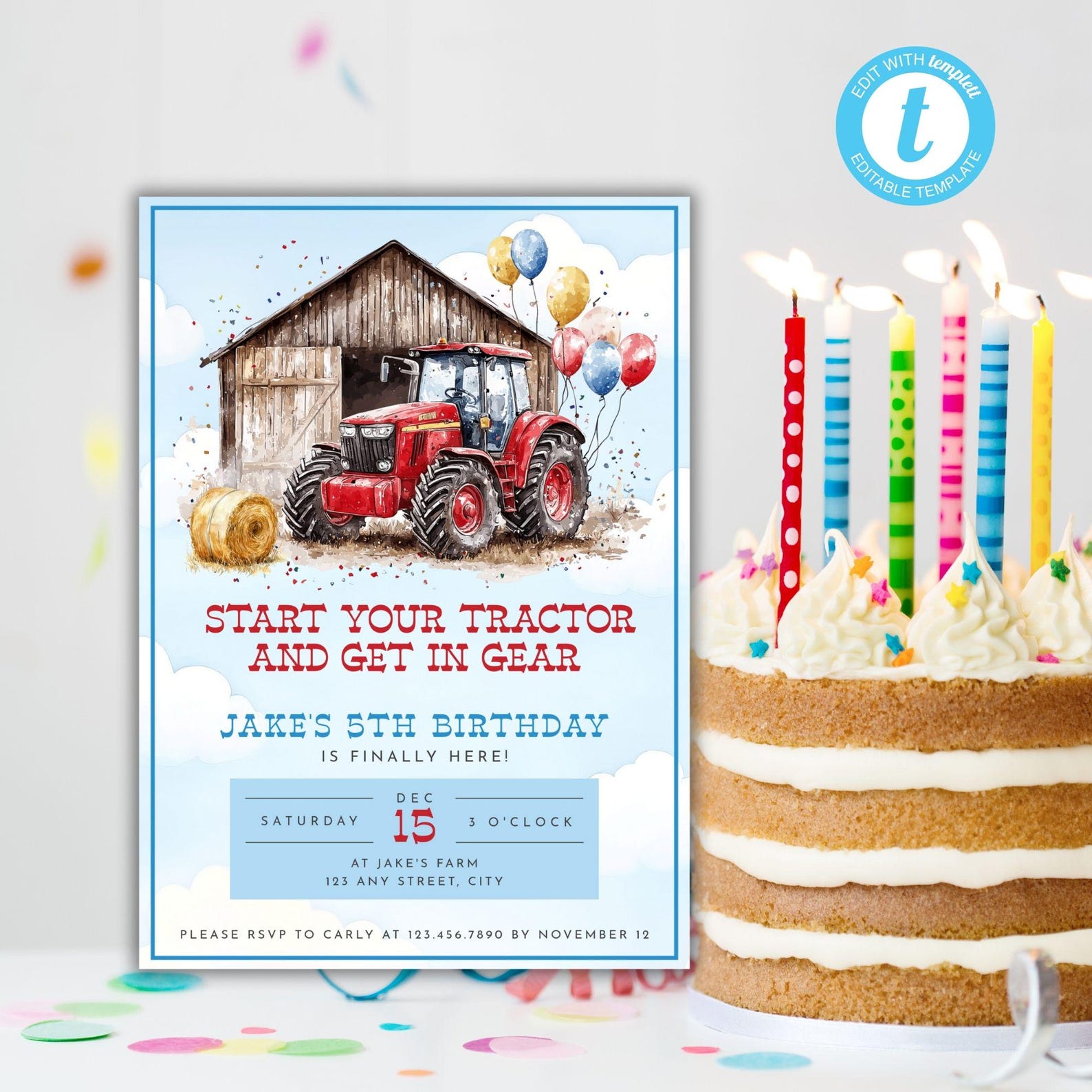Start Your Tractor Invite, 5th Birthday Invitation Tractors, Tractor ...