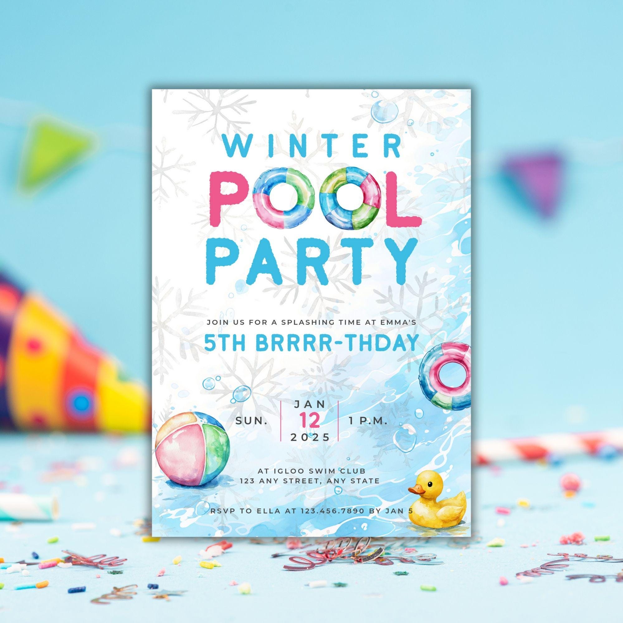 Winter Pool Party Birthday Invitation, Swimming Birthday Party, Girl's ...