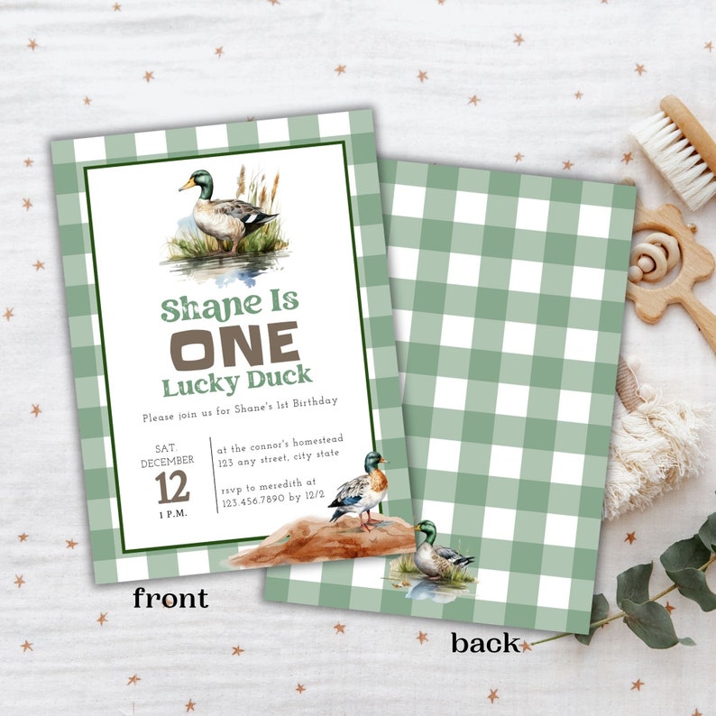 One Lucky Duck 1st Birthday Invitation, Mallard Duck Invite, Mallard ...