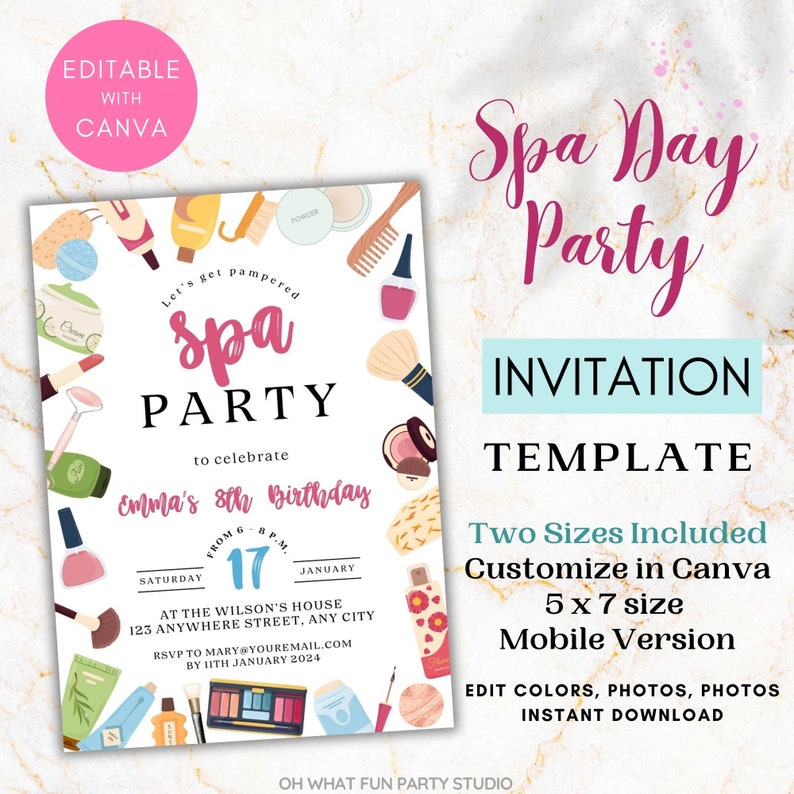 Girls Spa Party Invitation, Spa Party Invite, Spa Birthday Party ...