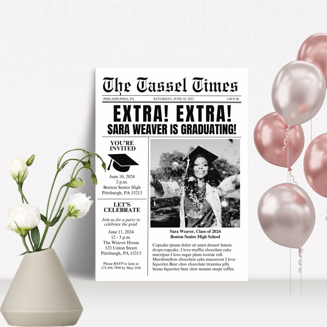 Newspaper Graduation Announcement Template, Graduation Invitation ...