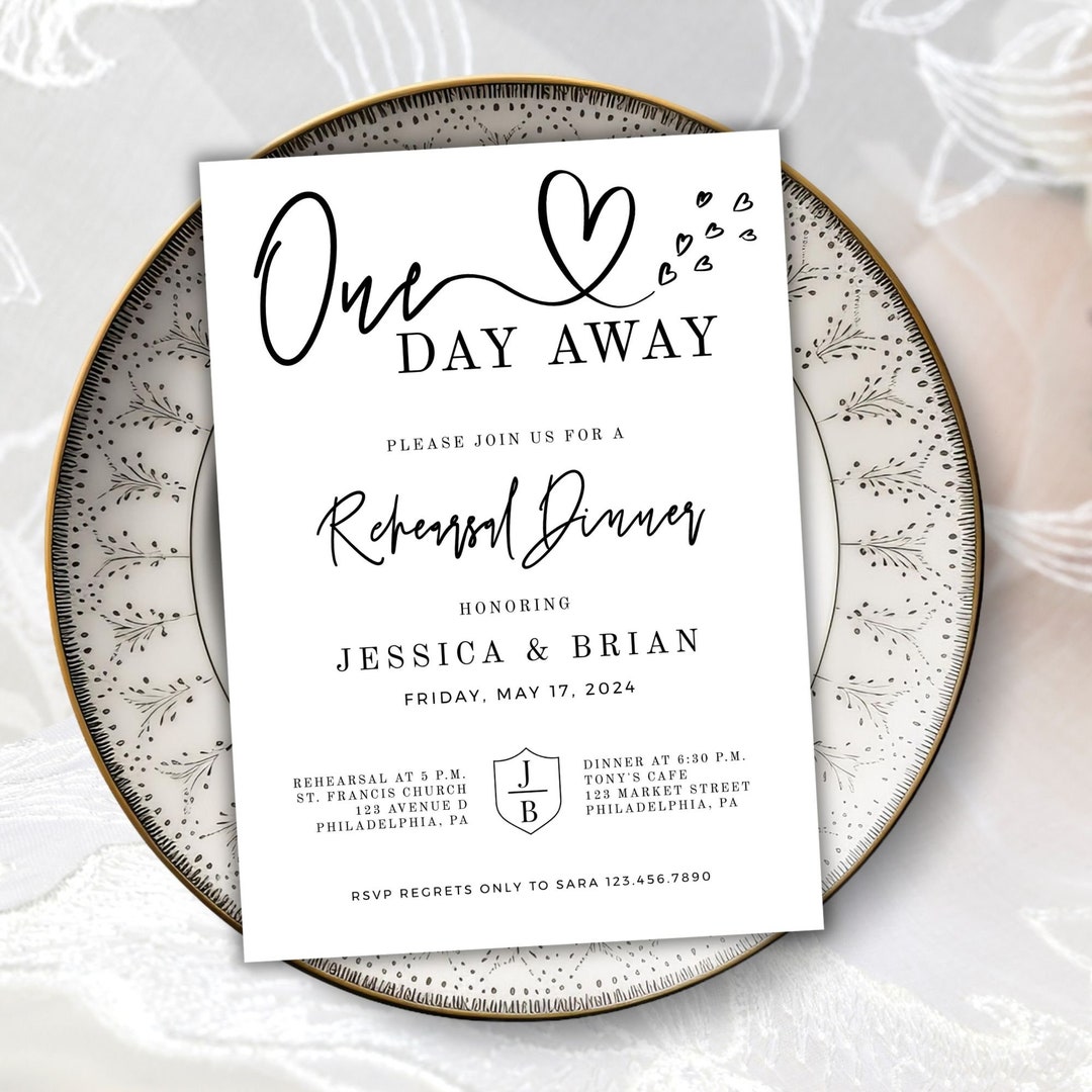 One Day Away Invitations, Unique Rehearsal Dinner Invitations, Minimal ...