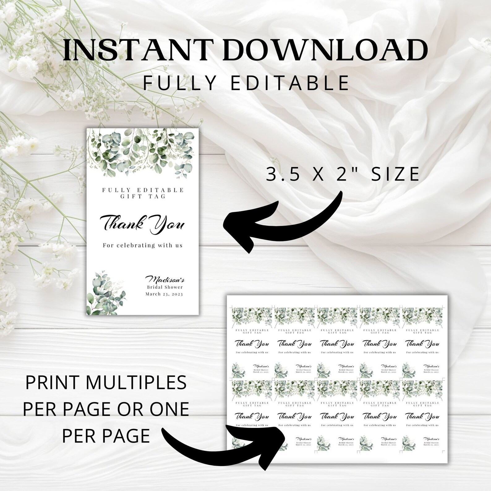 Eucalyptus Gift Tags, Gift Tags With Eucalyptus, Wildflower Thank You ...