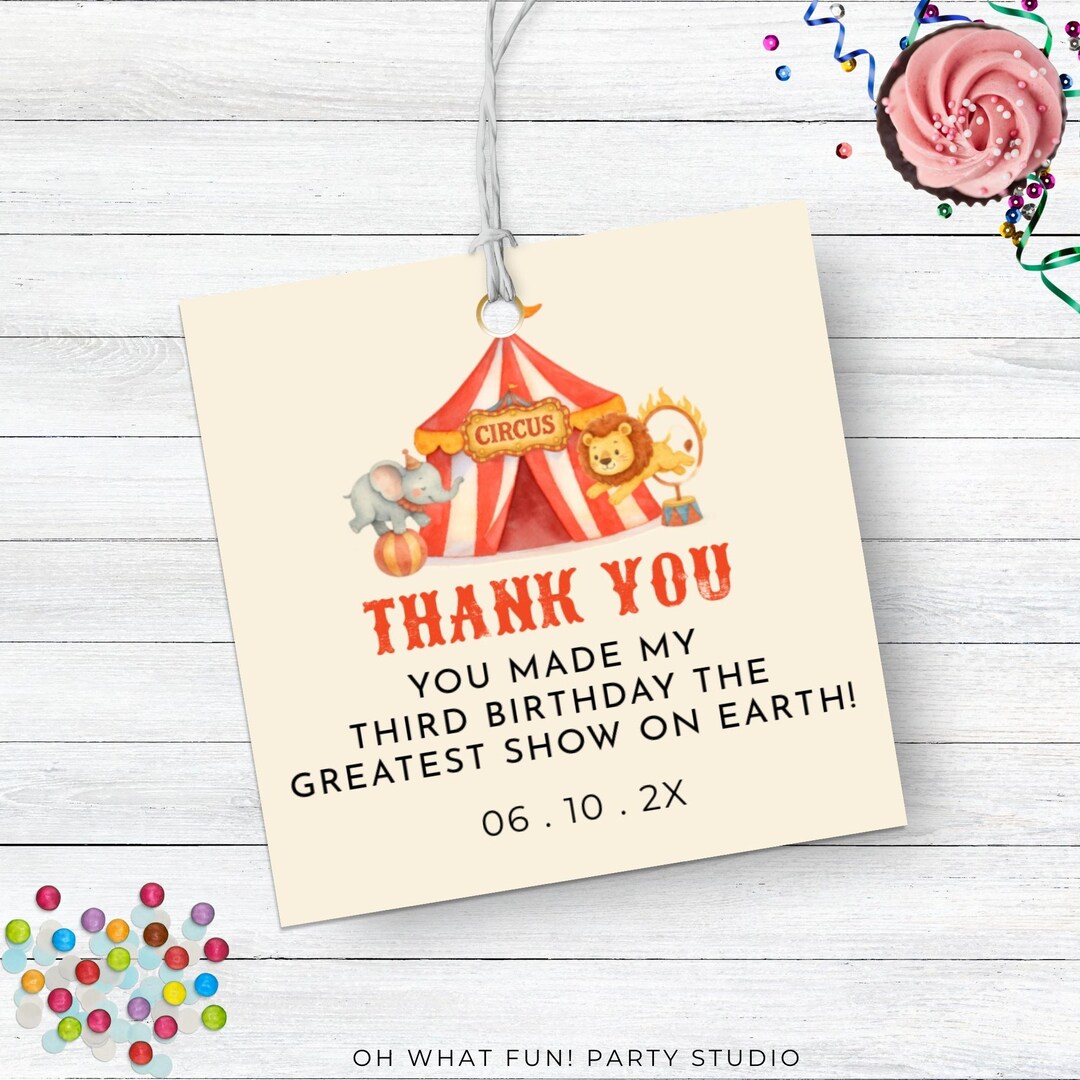 Circus Thank You Tags, Three Ring Circus Birthday Party Invitation ...