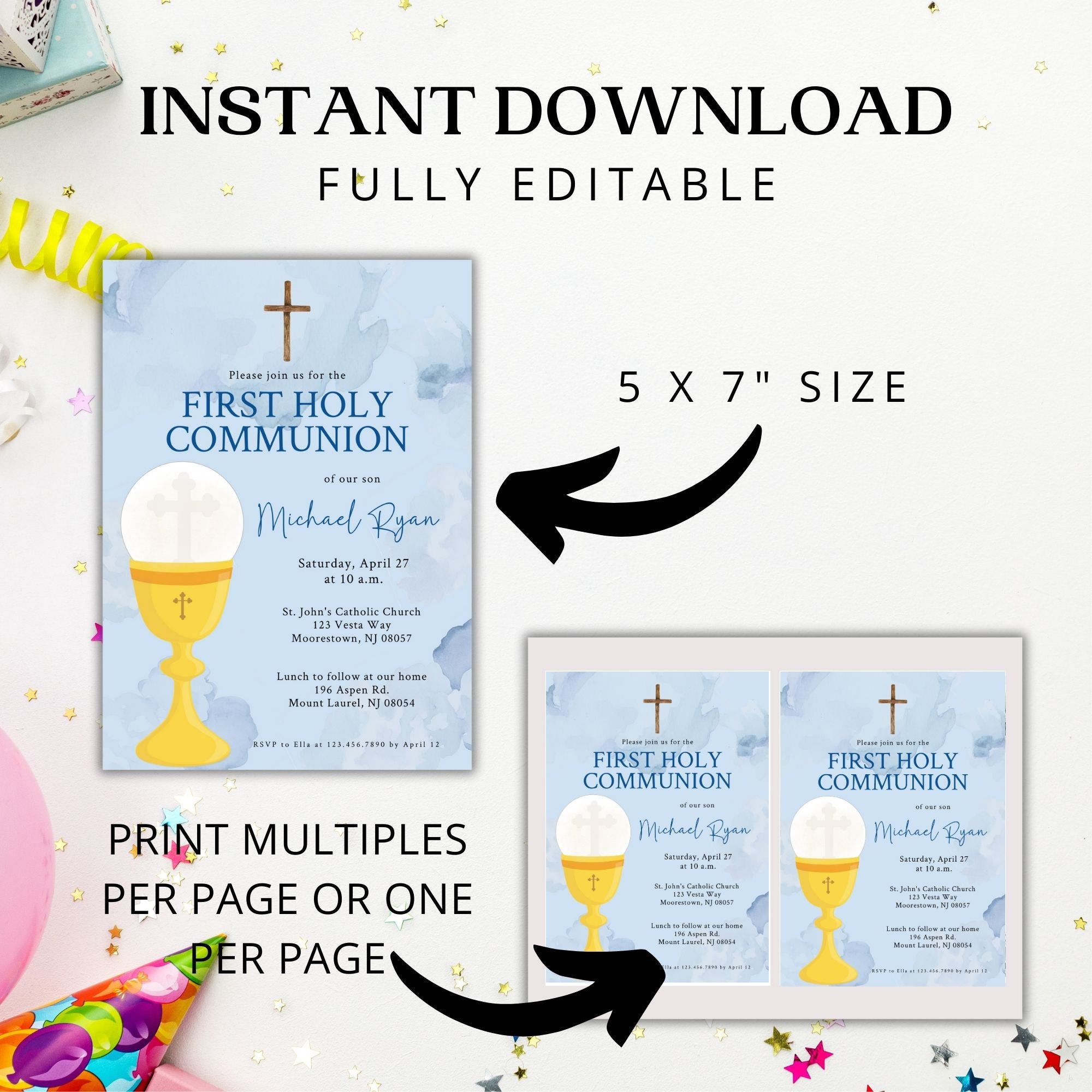 First Holy Communion Invitation Boy, First Holy Communion Invitation ...