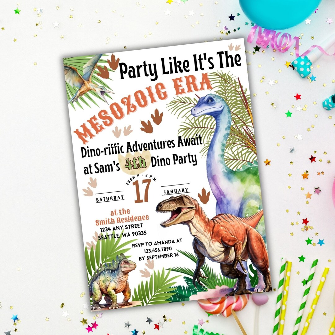 Dinosaur Invitation, Dinosaur Invite, Dinosaur Invitation Birthday ...
