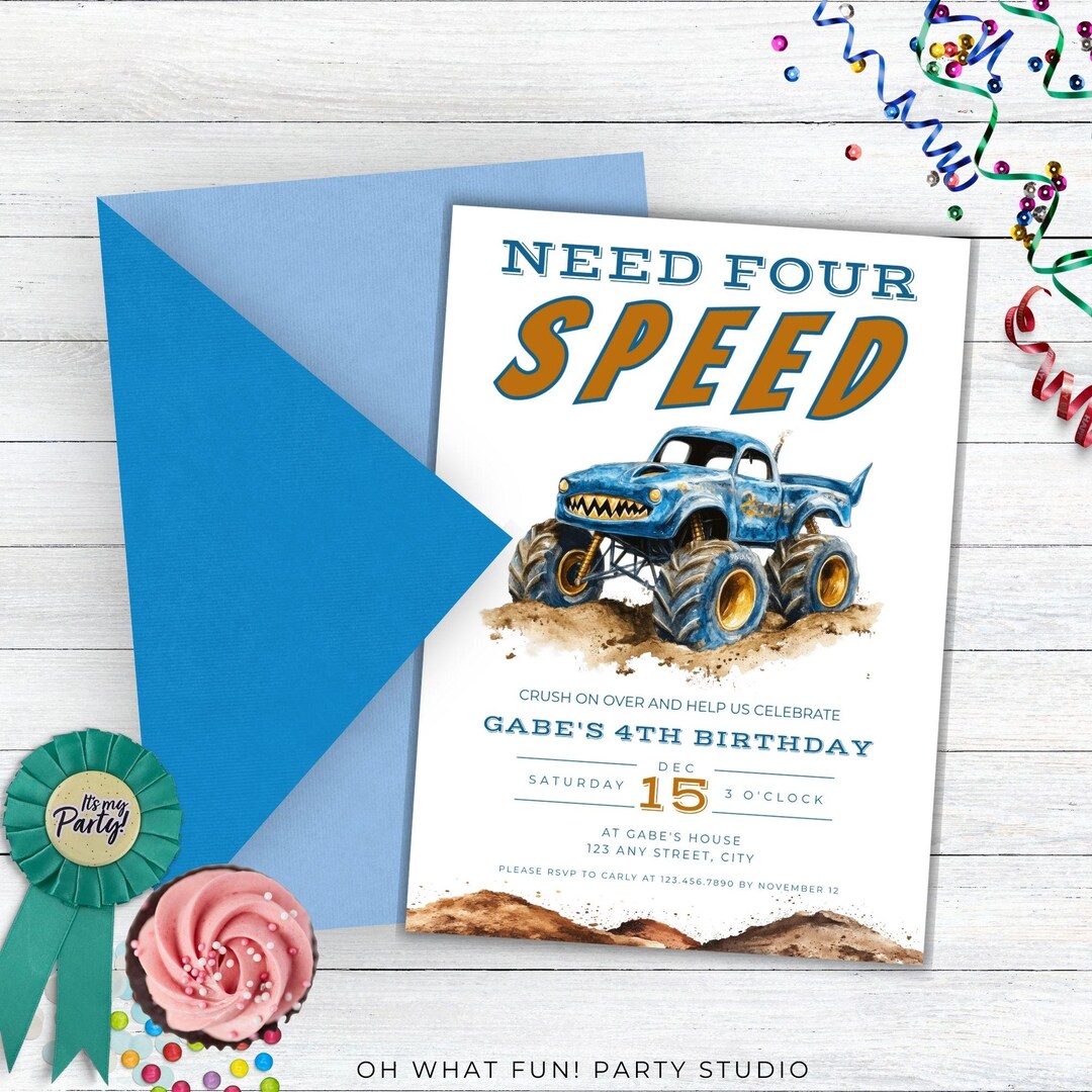 Need Four Speed Invitation, Monster Truck Birthday Invitation 4 ...