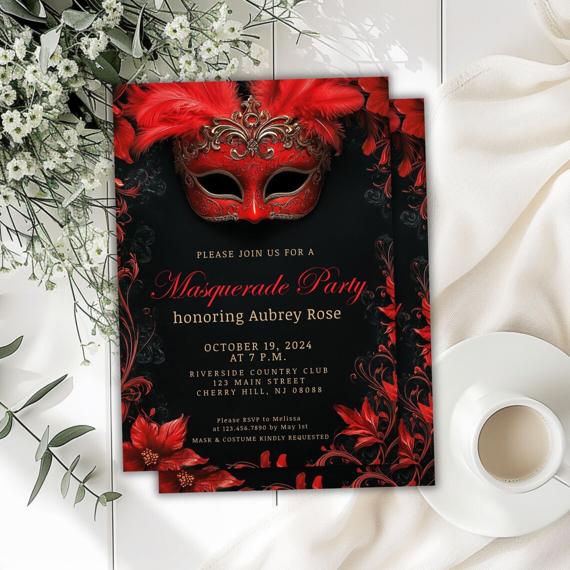 Red and Black Masquerade Invitations, Masquerade Ball Invitation ...