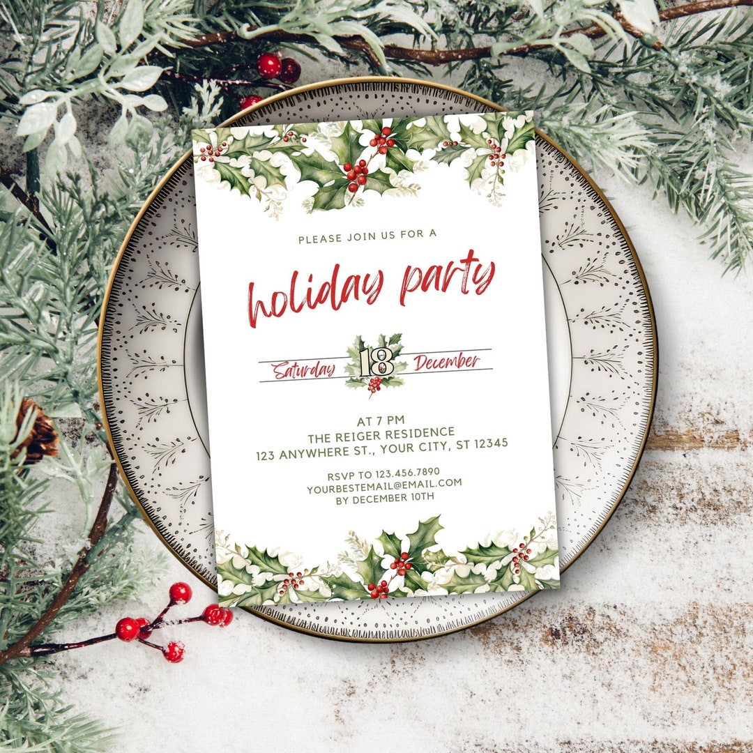 Annual Holiday Party Invitation, Company Christmas Party Invitation, Rustic Holiday Party ...