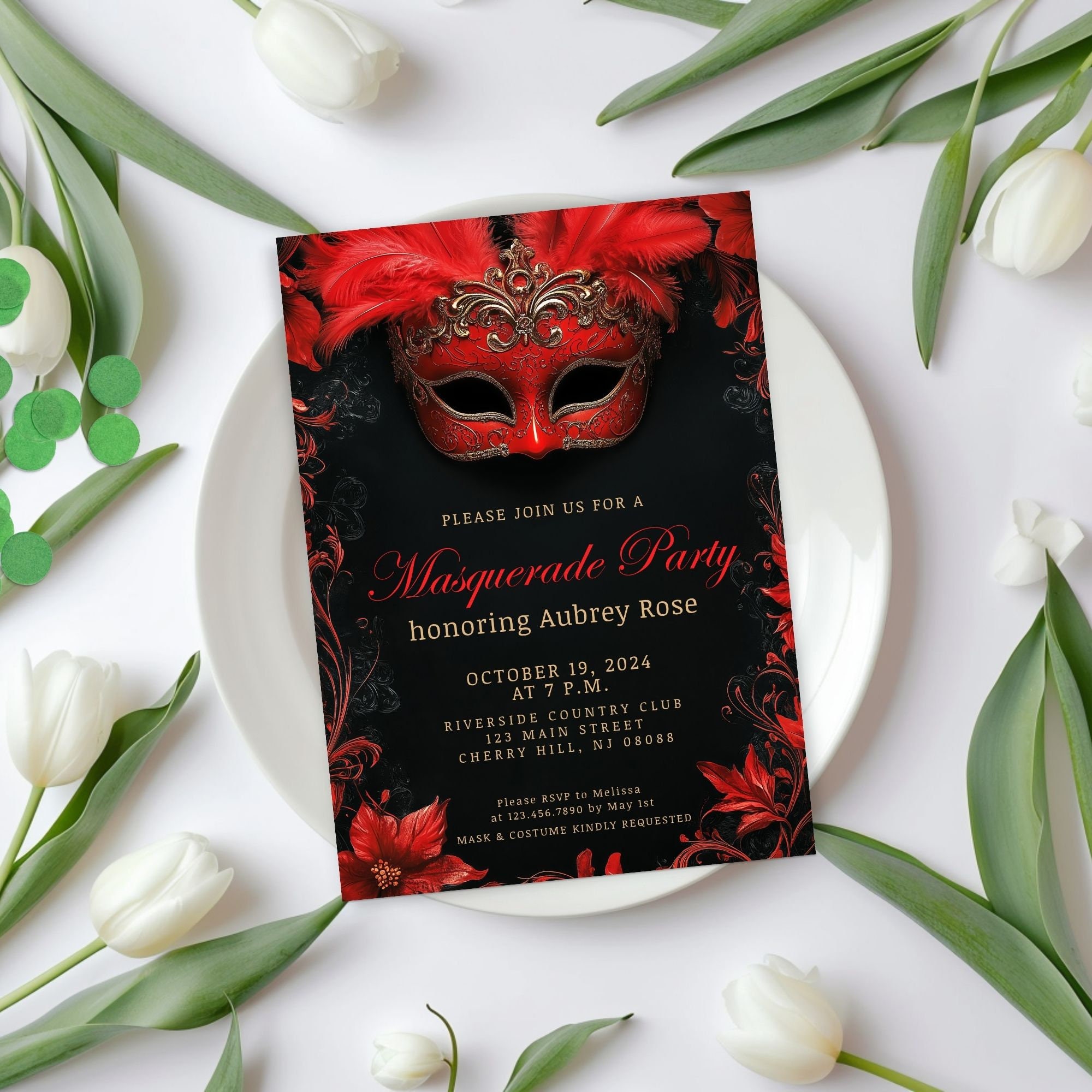 Red and Black Masquerade Invitations, Masquerade Ball Invitation ...