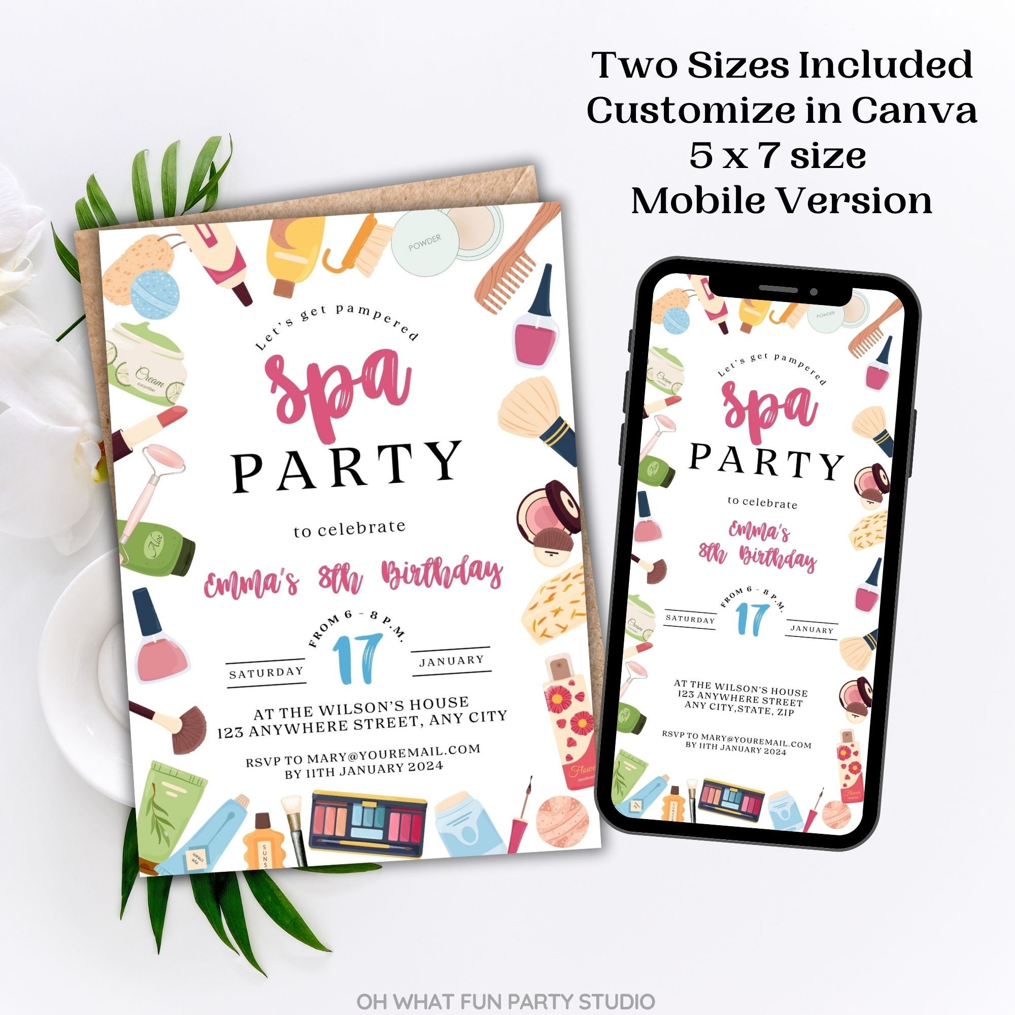 Girls Spa Party Invitation, Spa Party Invite, Spa Birthday Party ...