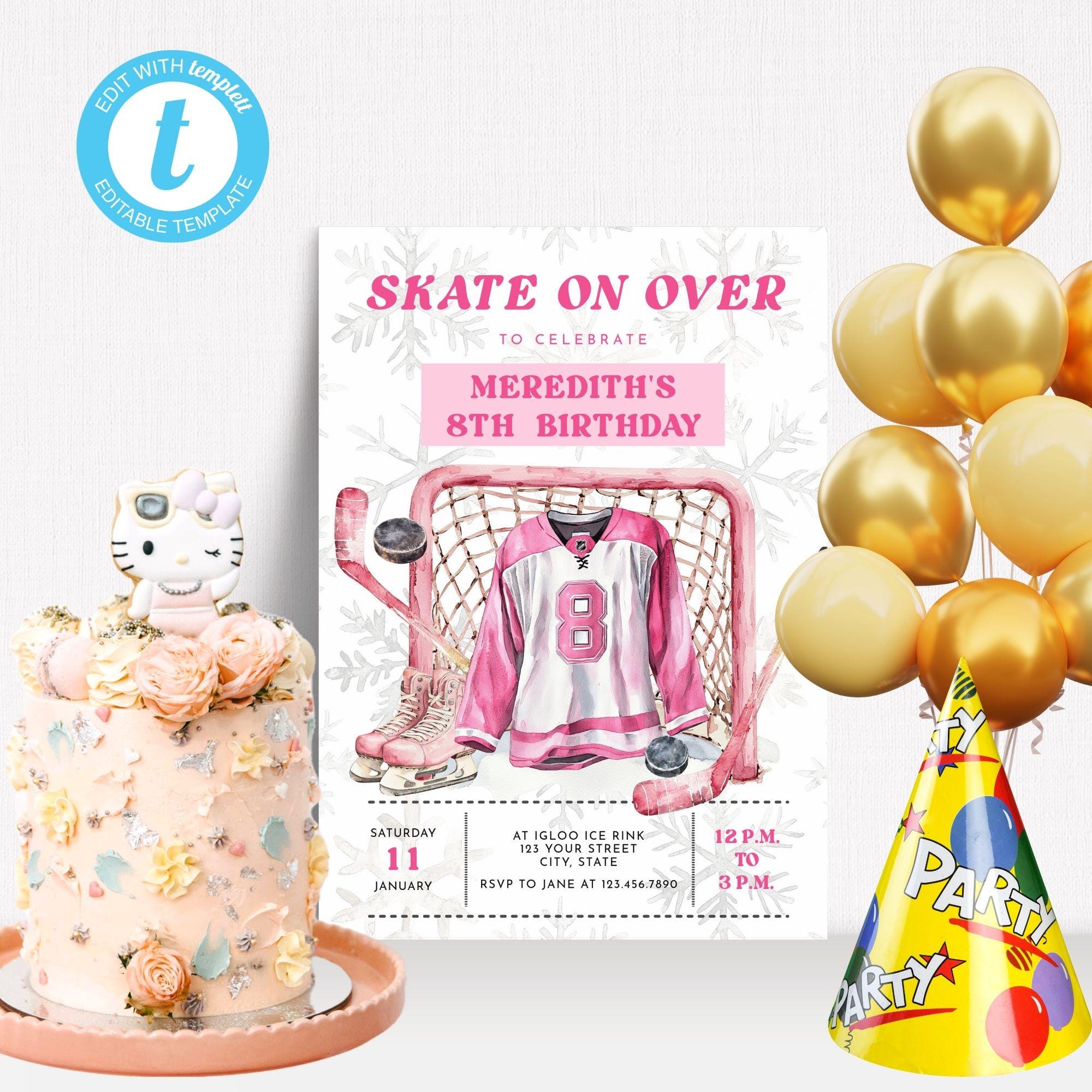 Girl Hockey Birthday Invitation, Editable Digital Hockey Birthday ...
