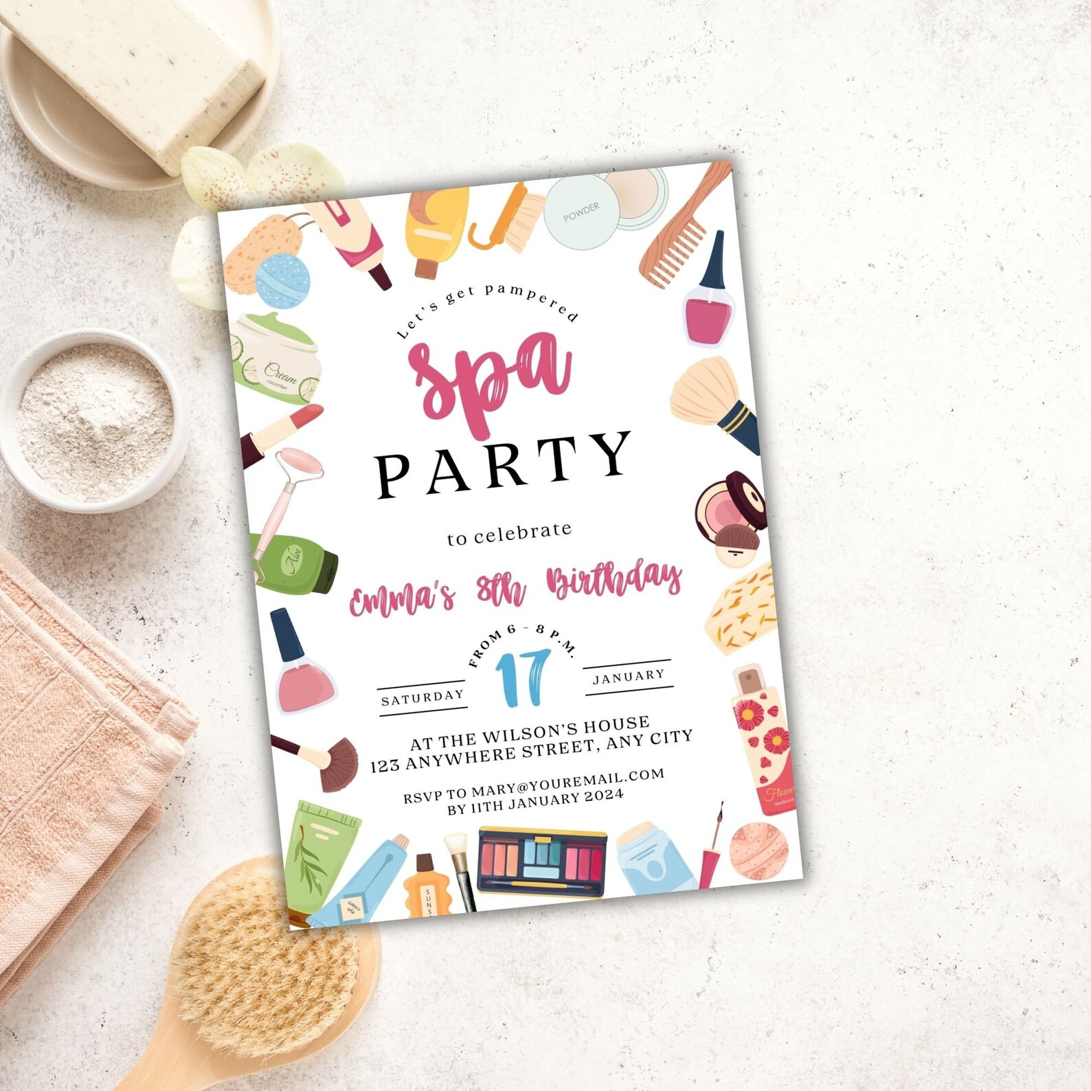 Girls Spa Party Invitation, Spa Party Invite, Spa Birthday Party ...