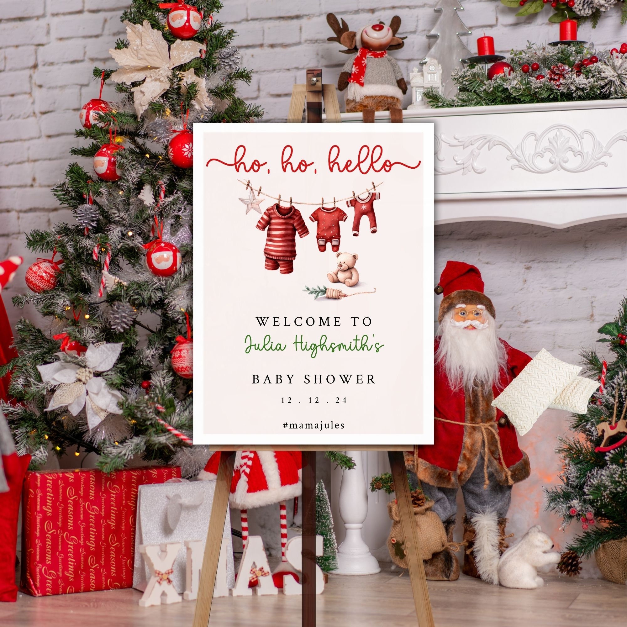 Santa Baby Shower Sign, Christmas Baby Shower Welcome Sign, Santa Baby ...