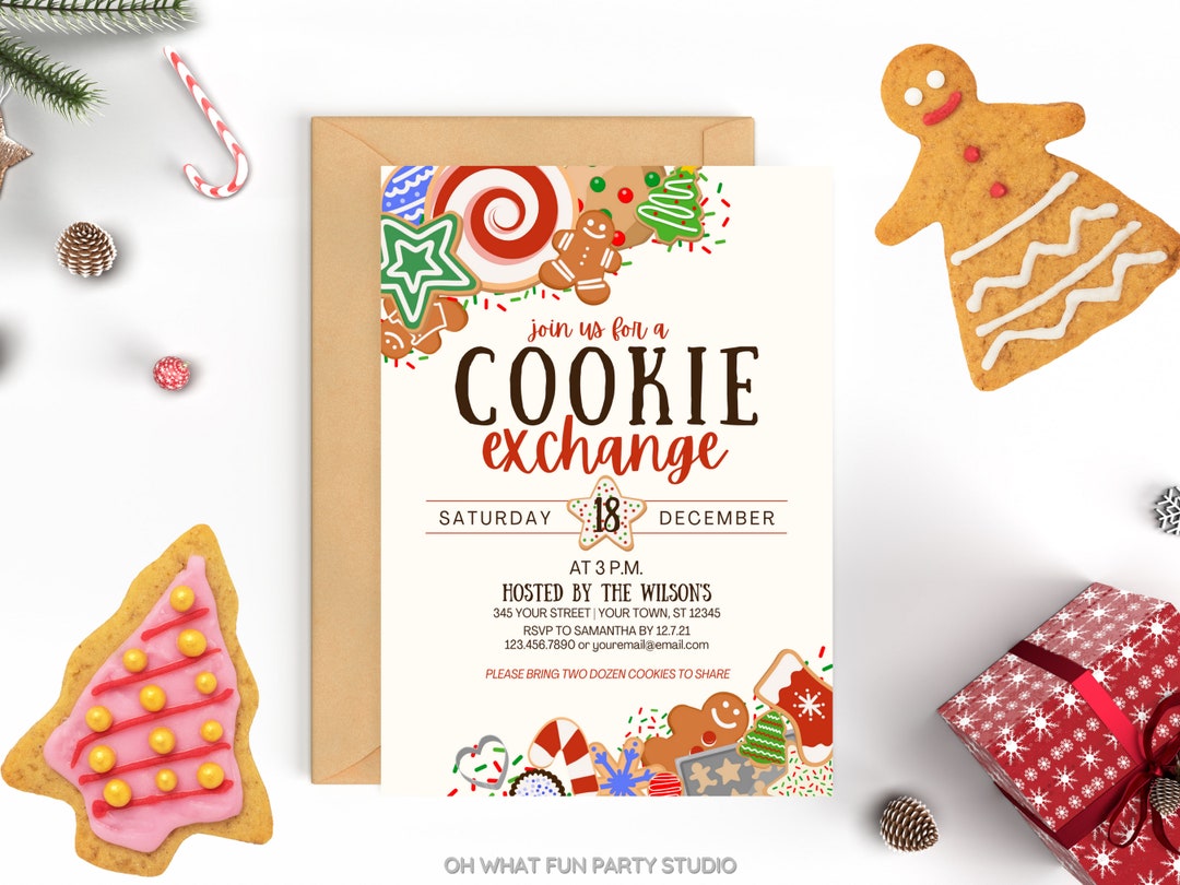 Christmas Cookie Exchange Party Invitation Template, Cookie Swap ...