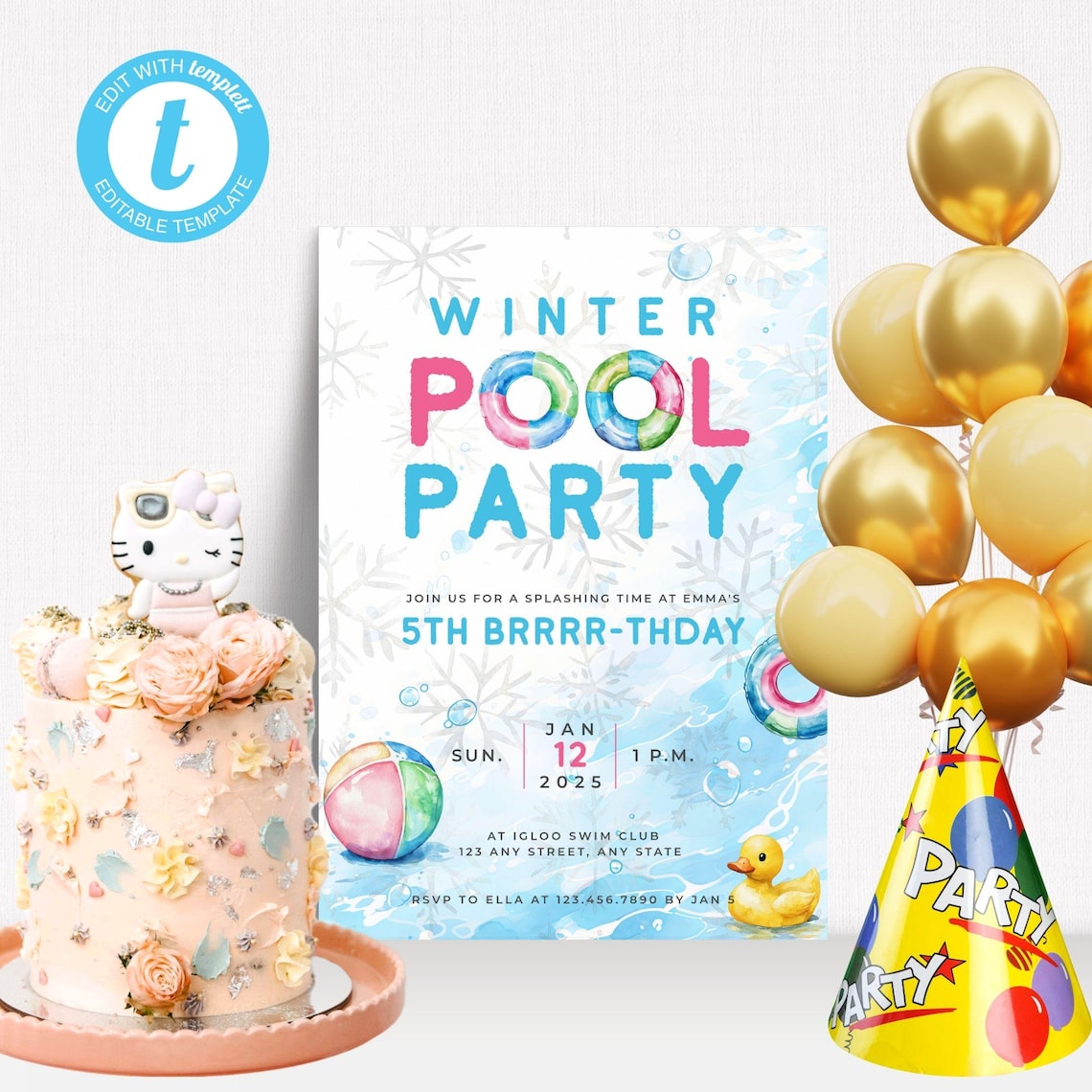 Winter Pool Party Birthday Invitation, Swimming Birthday Party, Girl's Pool, Pink Pool Party ...