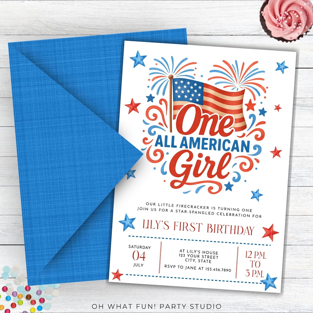 One All American Girl Birthday Party, All American Girl Invitation, All ...