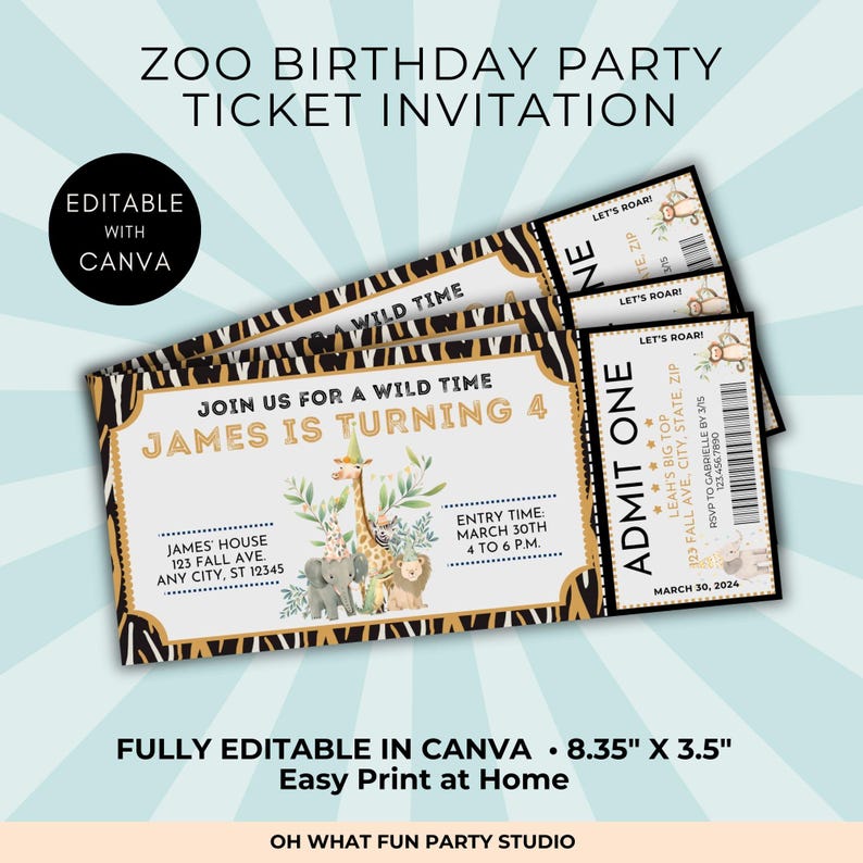 Zoo Ticket Template, Simple Ticket Template,birthday Invitation Petting ...