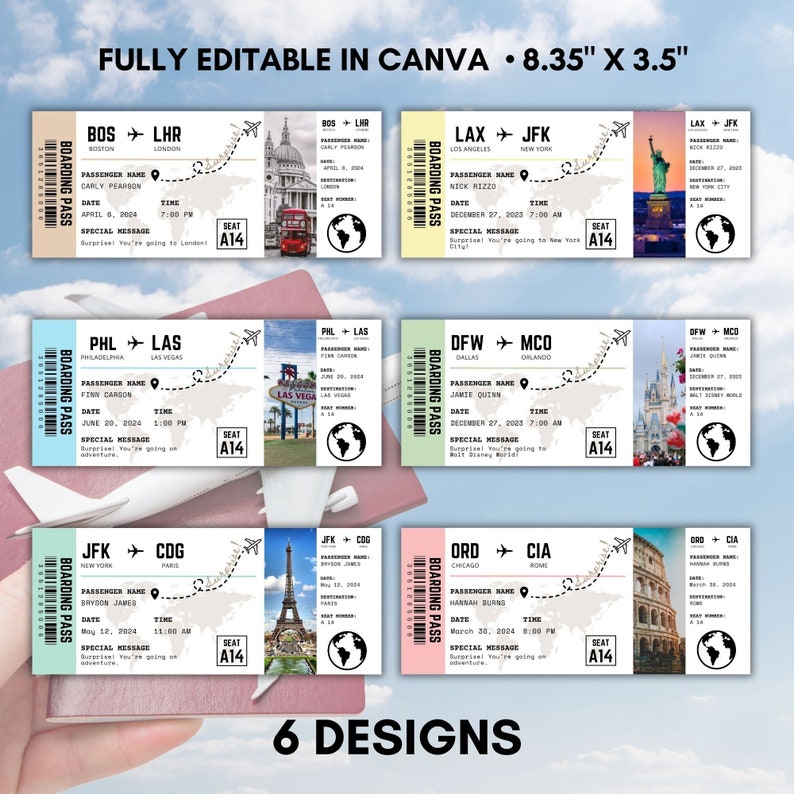 Boarding Pass Template, Canva Boarding Pass Template, Editable DIY ...