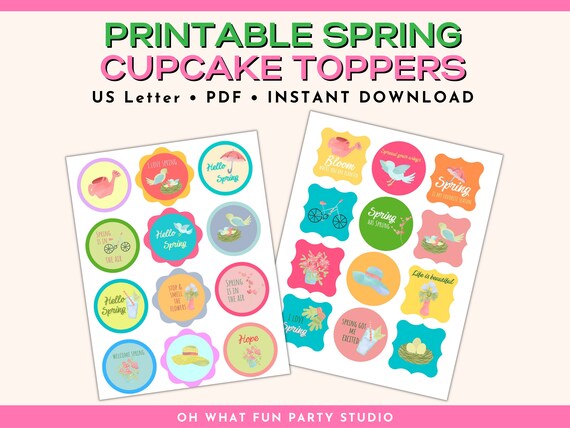 Spring Cupcake Toppers Printable Cupcake Toppers Party | Etsy