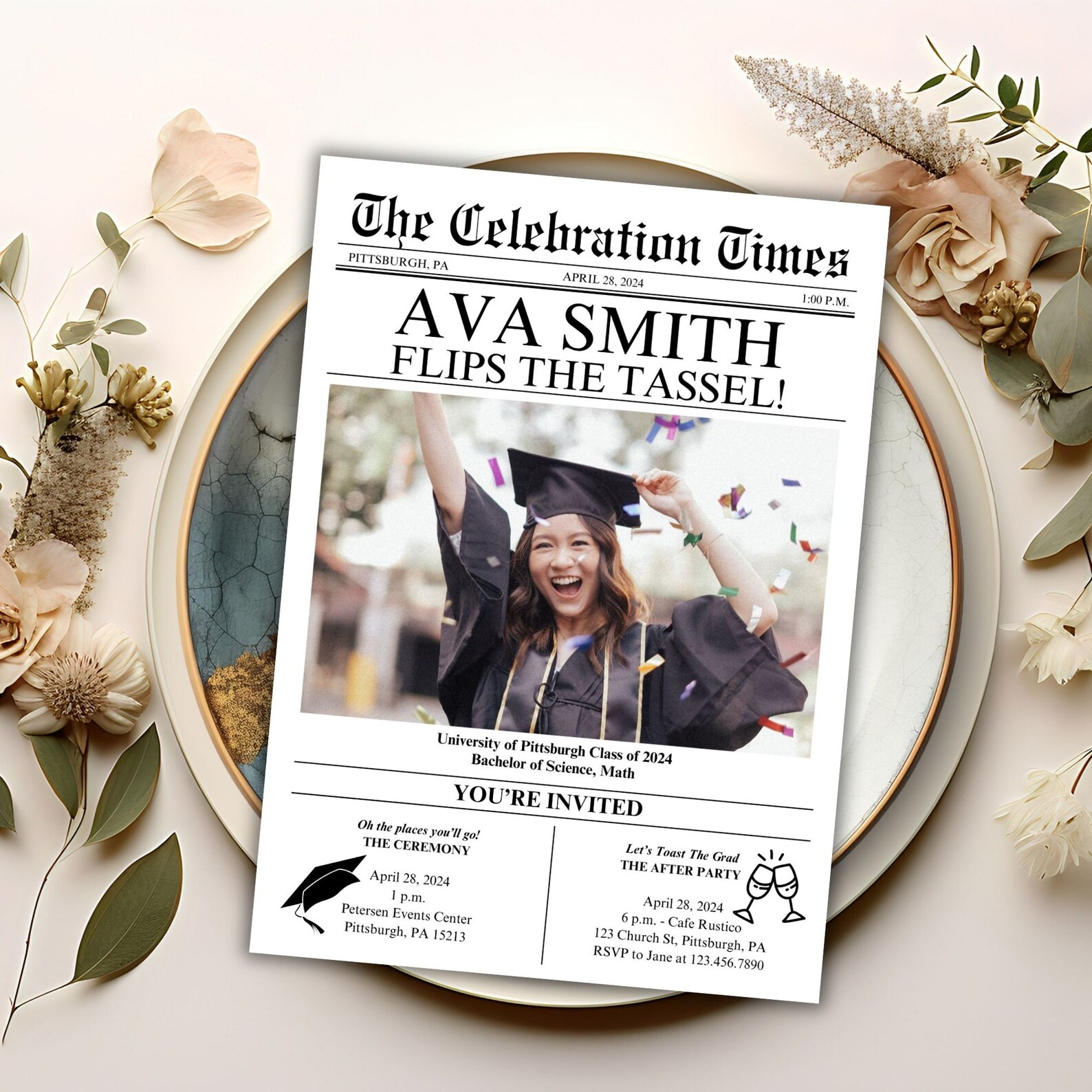 Newspaper Graduation Announcement Template, Graduation Invitation ...
