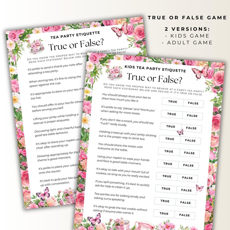 Tea Party Etiquette Game Printable, Tea Party Games Spill the Tea ...