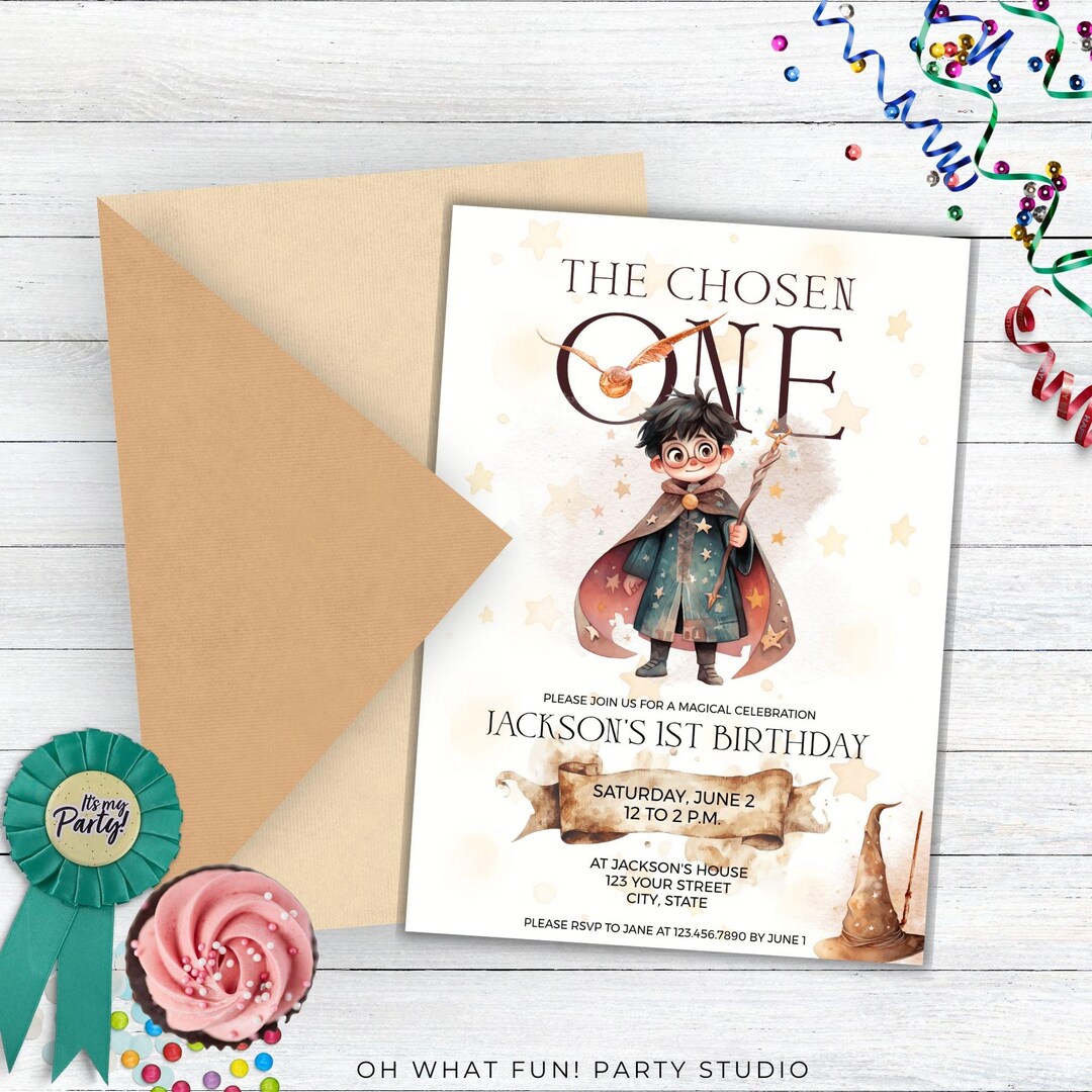 The Chosen One First Birthday Invitation, Wizard Birthday Party ...