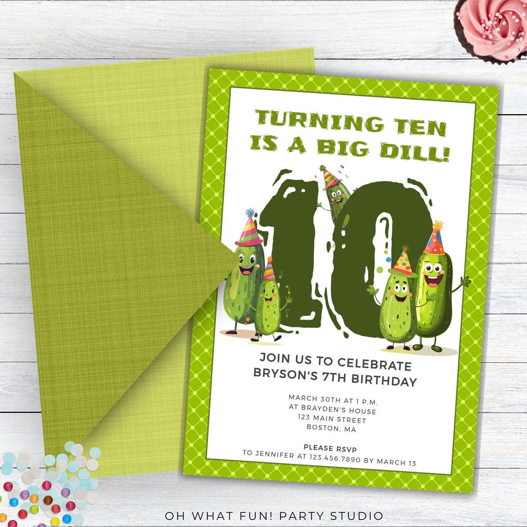 Dill Pickle Birthday Party Invitations, Pickle Theme Birthday Invites ...