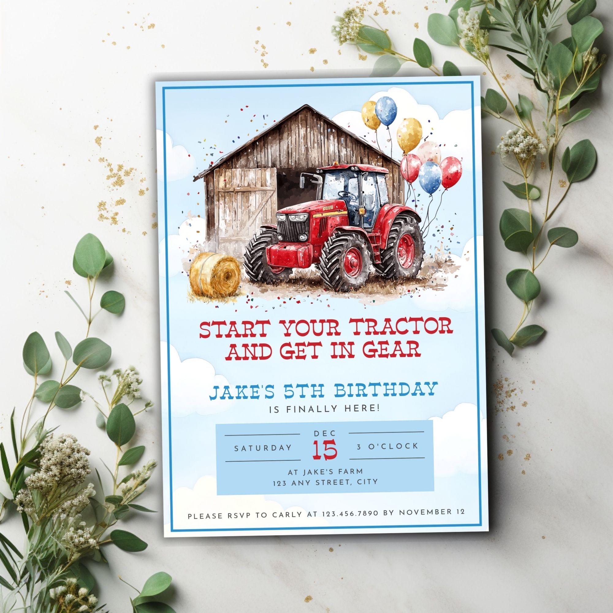 Start Your Tractor Invite, 5th Birthday Invitation Tractors, Tractor ...