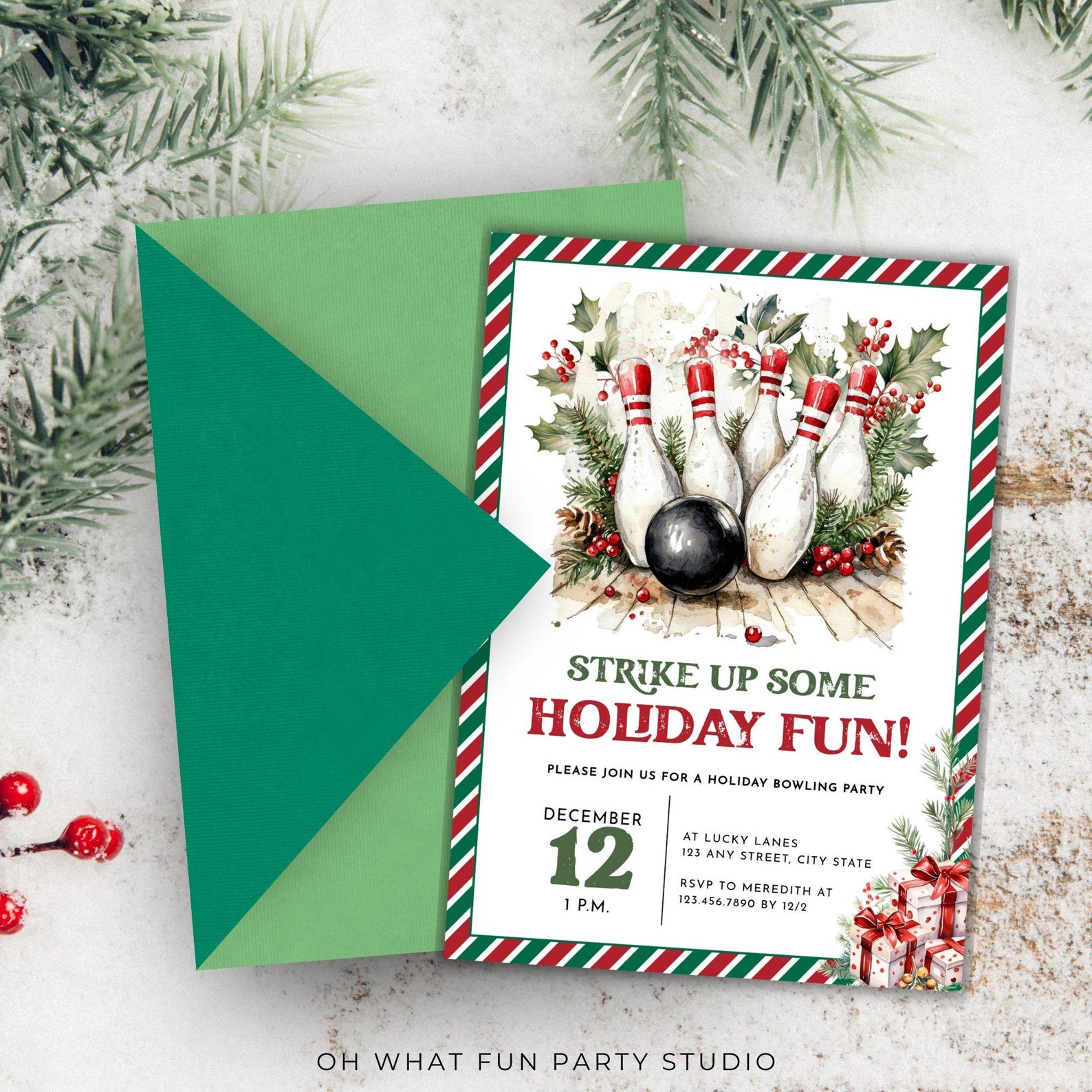 Christmas Bowling Party Invitation Editable Template, Holiday Bowling ...