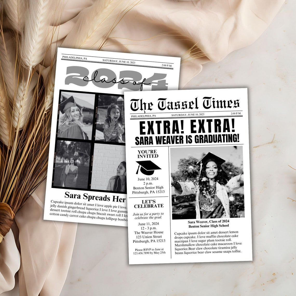 Newspaper Graduation Announcement Template, Graduation Invitation ...