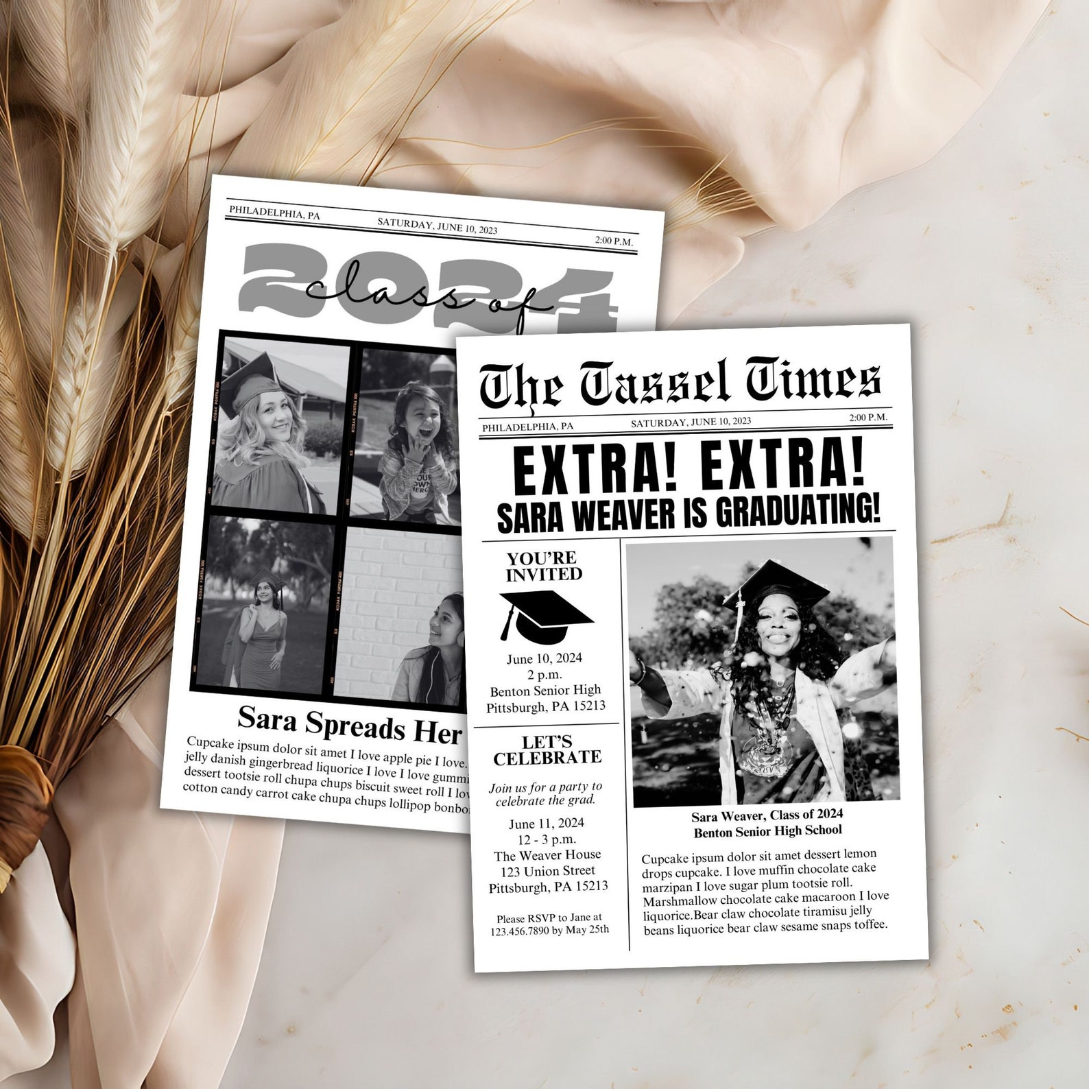 Newspaper Graduation Announcement Template, Graduation Invitation ...