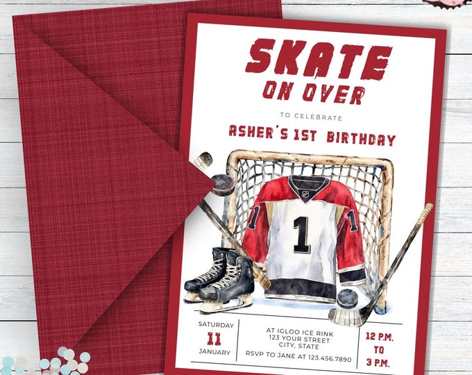 Editable Ice Hockey Party Invite, Hockey Birthday Invitation for Boys ...