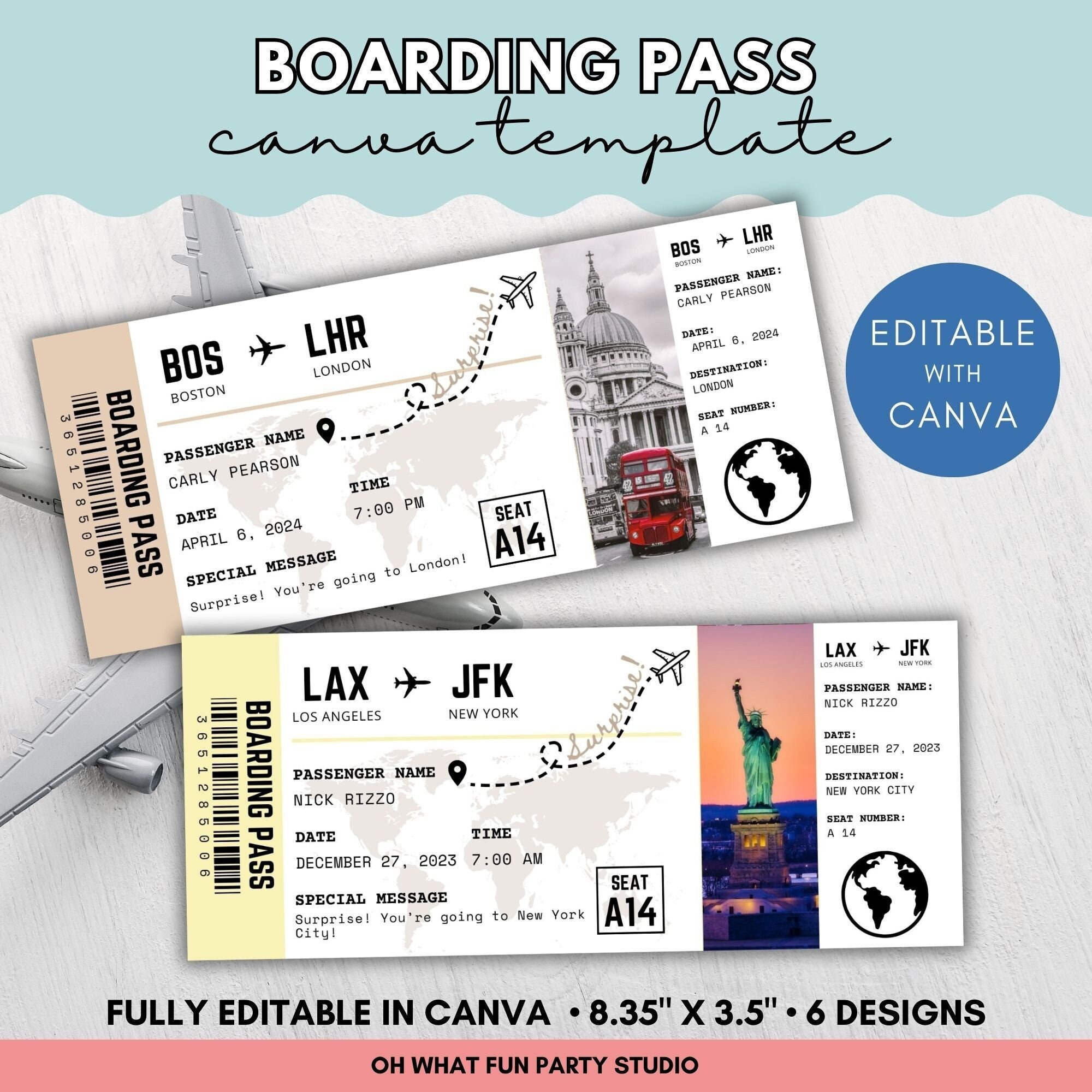 Boarding Pass Template, Canva Boarding Pass Template, Editable DIY ...