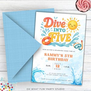 Dive Into 5 Birthday Pool Party Invitation, Dive Into Five Invitation ...