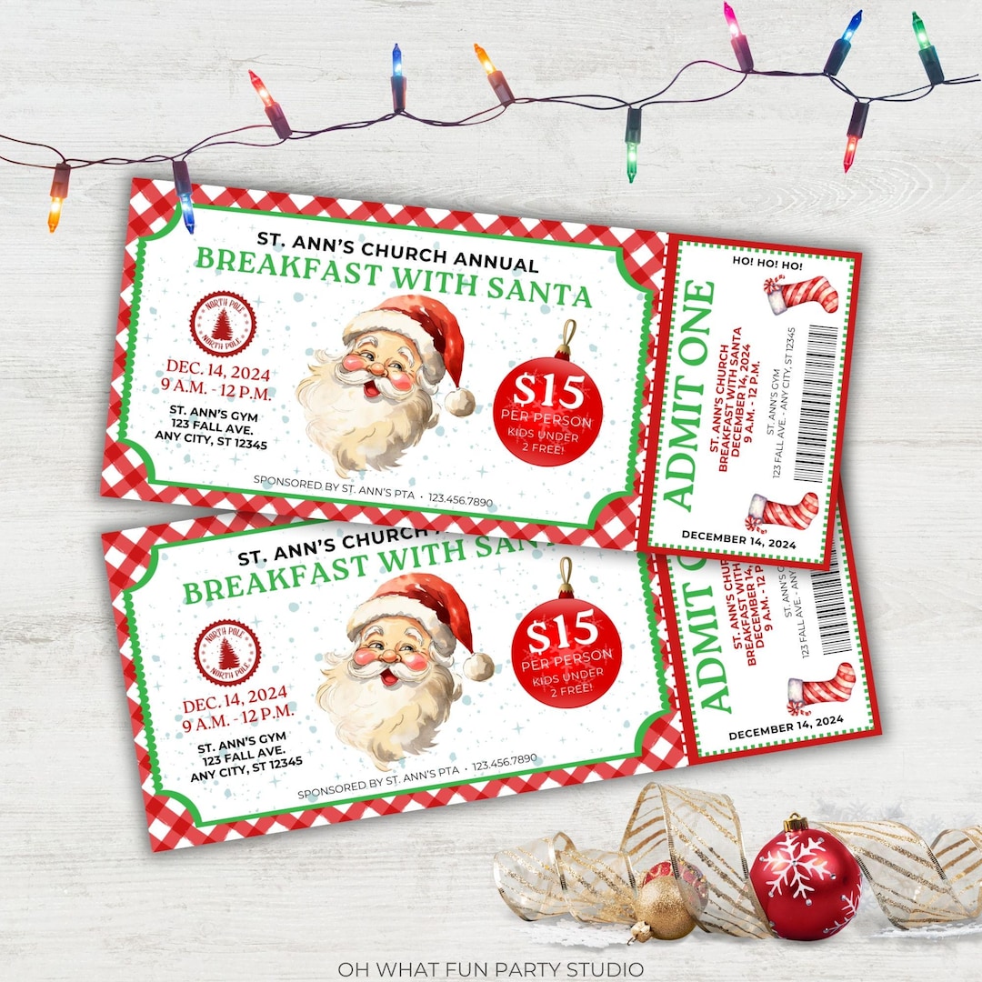 Breakfast With Santa Tickets, Pancake Breakfast With Santa, Breakfast With Santa Invitation ...