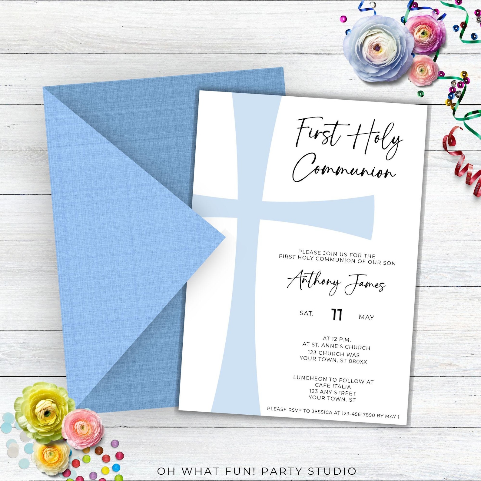 Minimalist First Holy Communion Invitation for Boys, First Communion ...