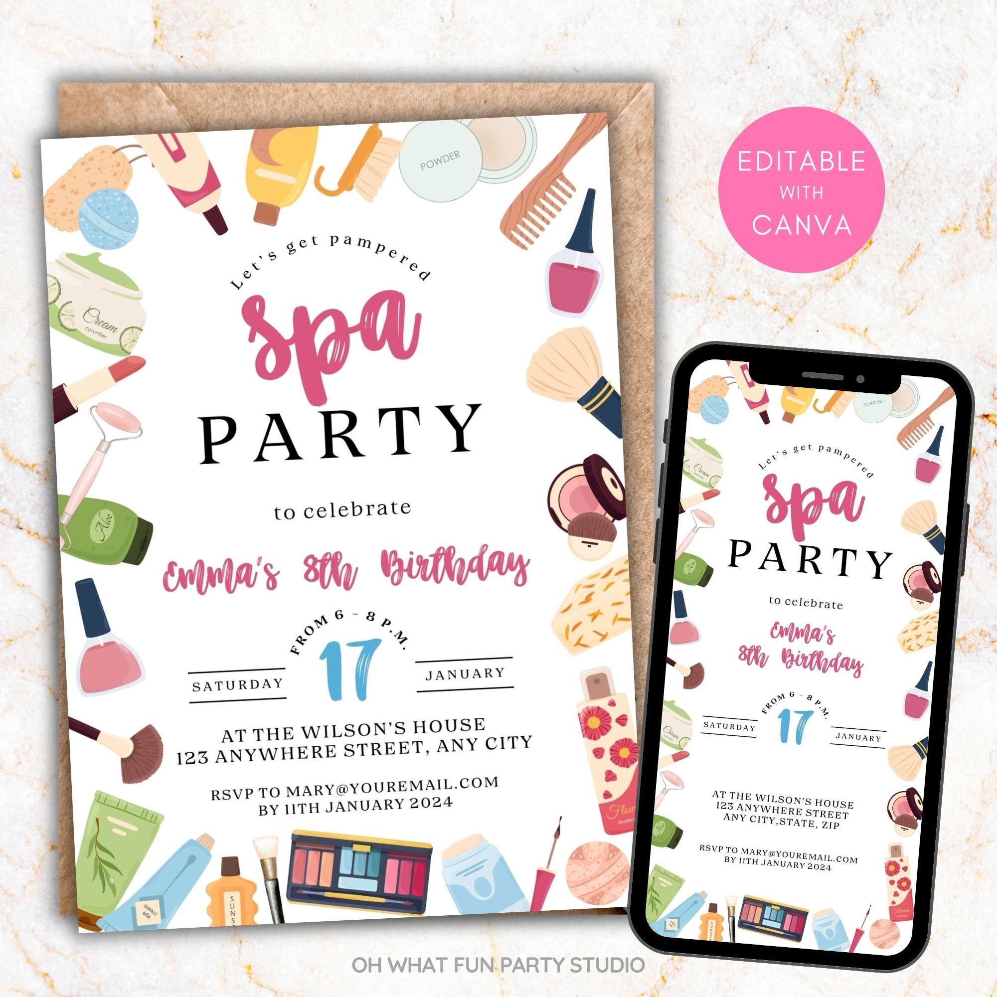 Girls Spa Party Invitation, Spa Party Invite, Spa Birthday Party ...