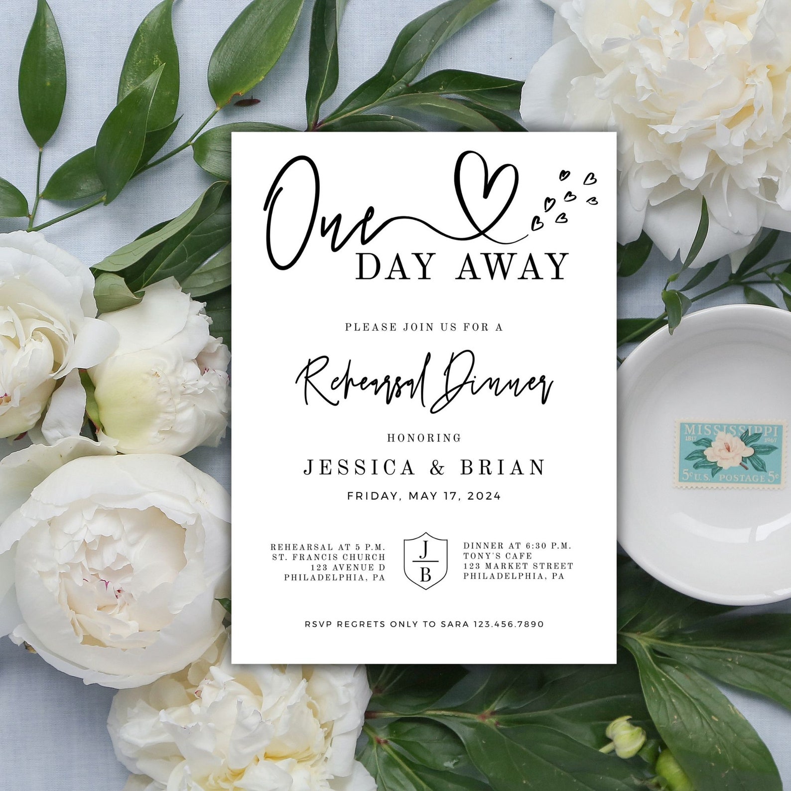 One Day Away Invitations, Unique Rehearsal Dinner Invitations, Minimal ...