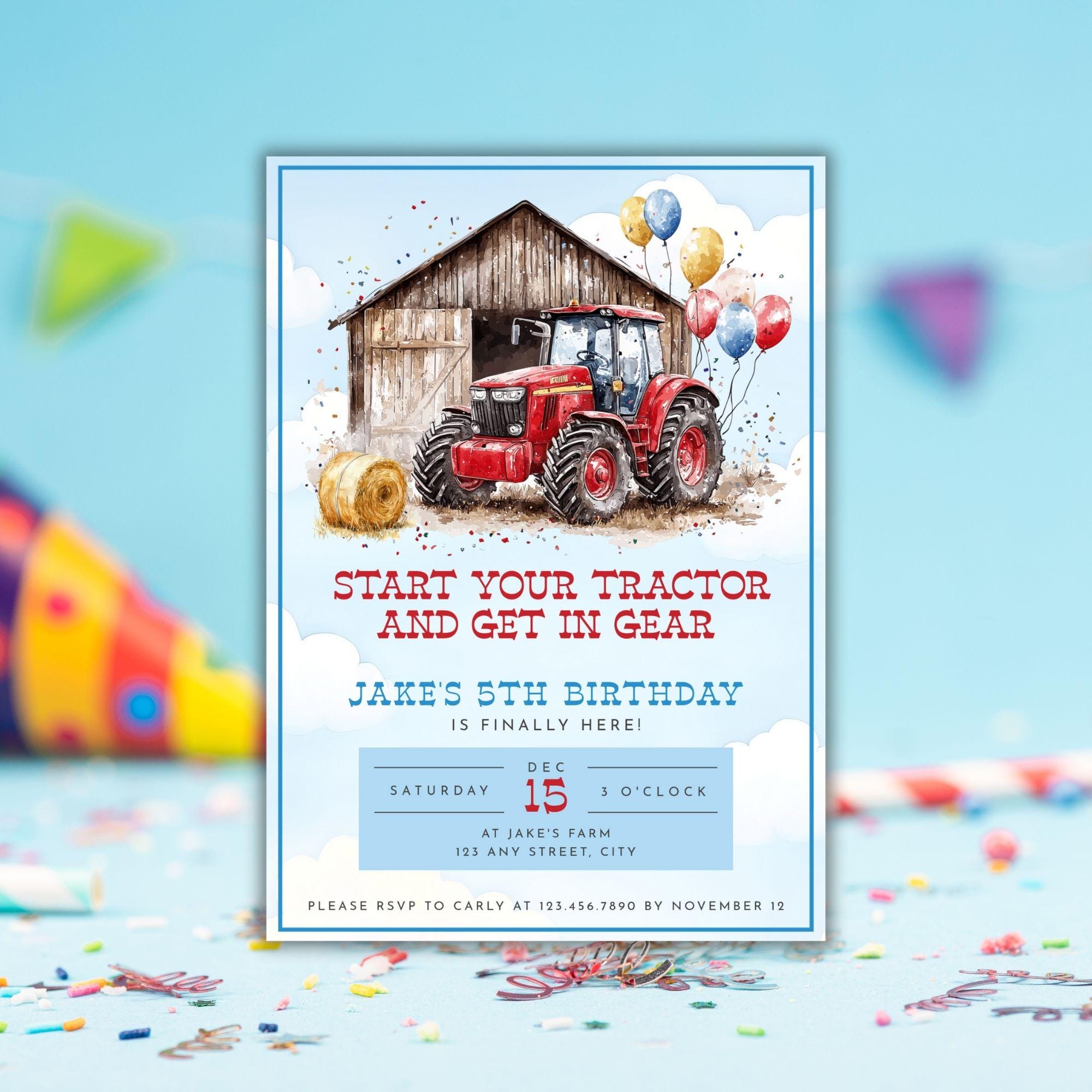 Start Your Tractor Invite, 5th Birthday Invitation Tractors, Tractor ...