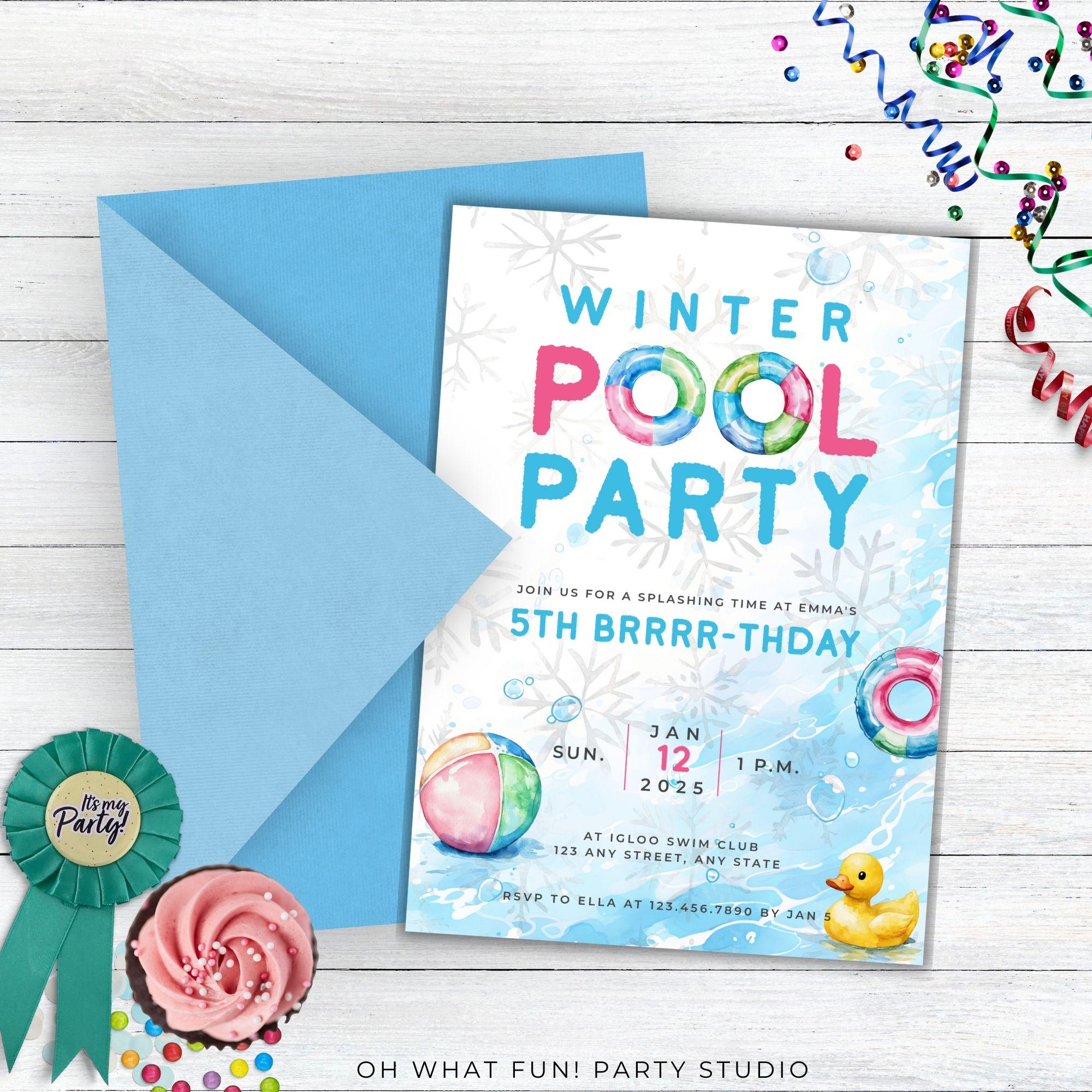 Winter Pool Party Birthday Invitation, Swimming Birthday Party, Girl's ...