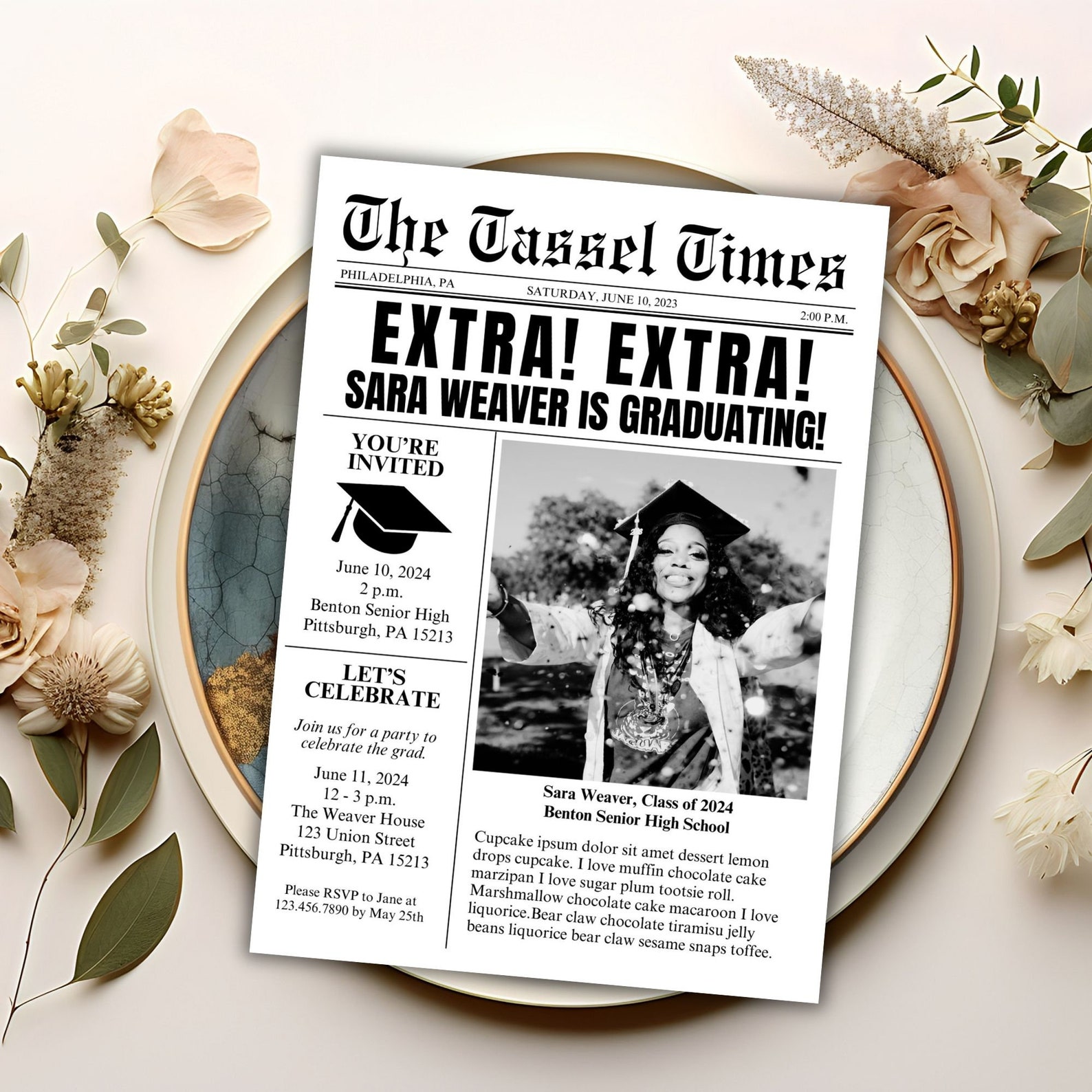 Newspaper Graduation Announcement Template, Graduation Invitation ...